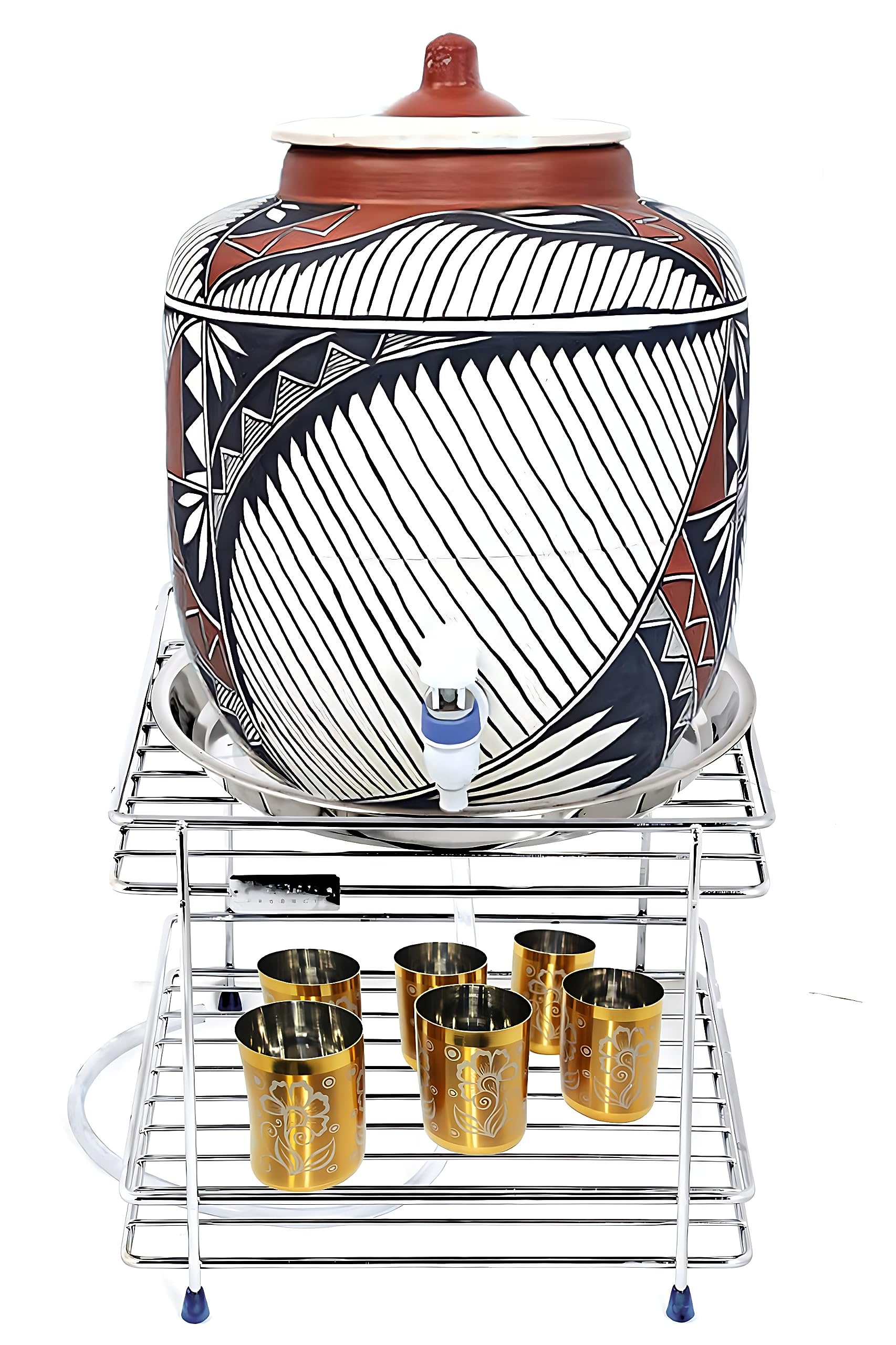 ABHED Stainless Steel Matka Stand with Attached Dish and Plastic Nozzle ...