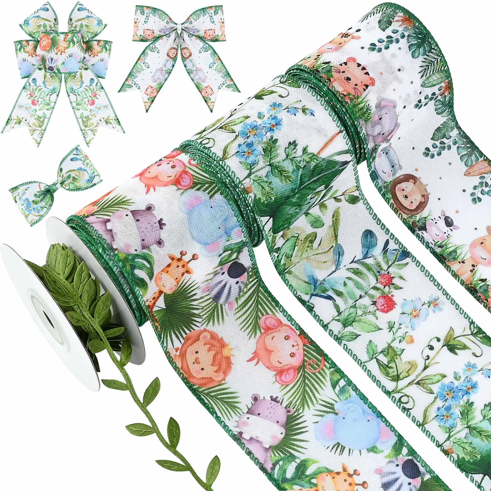 Amazon.com: 4Rolls 20 Yards Jungle Animal Themed Wired Edge Ribbon 2.5 ...