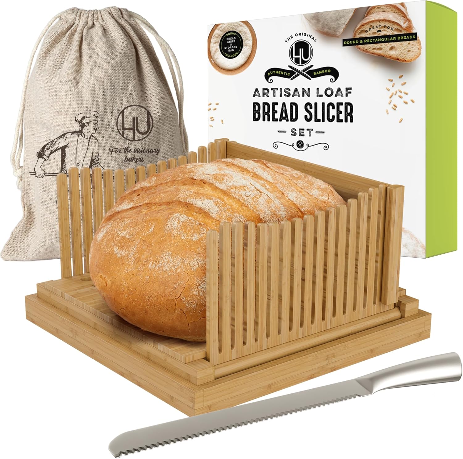 Amazon.com: LHU Bamboo Wooden Bread Slicer Kit - Adjustable Guide, 10 ...