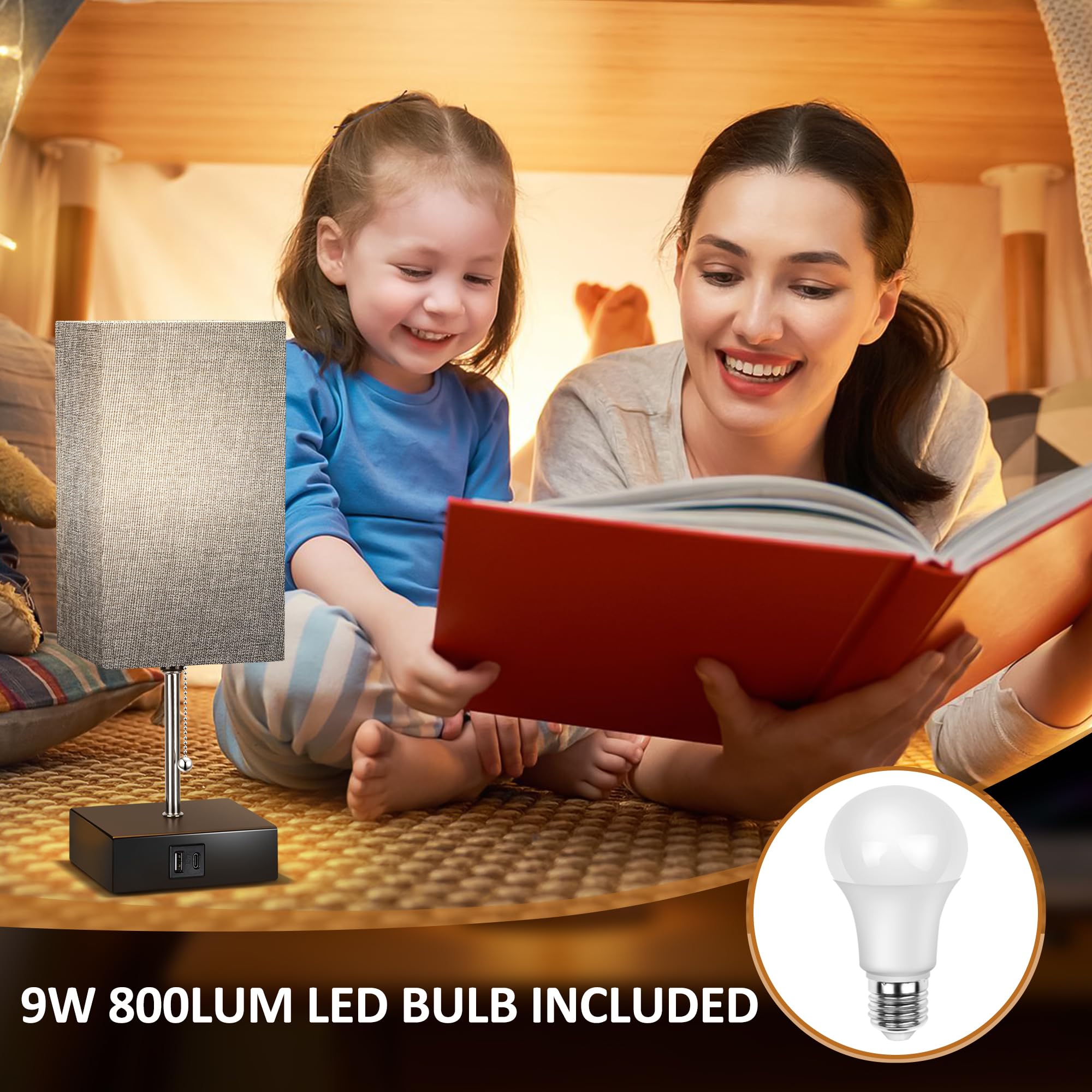 Snapklik.com : WIHTU 3 Color Temperature Bedside Lamp