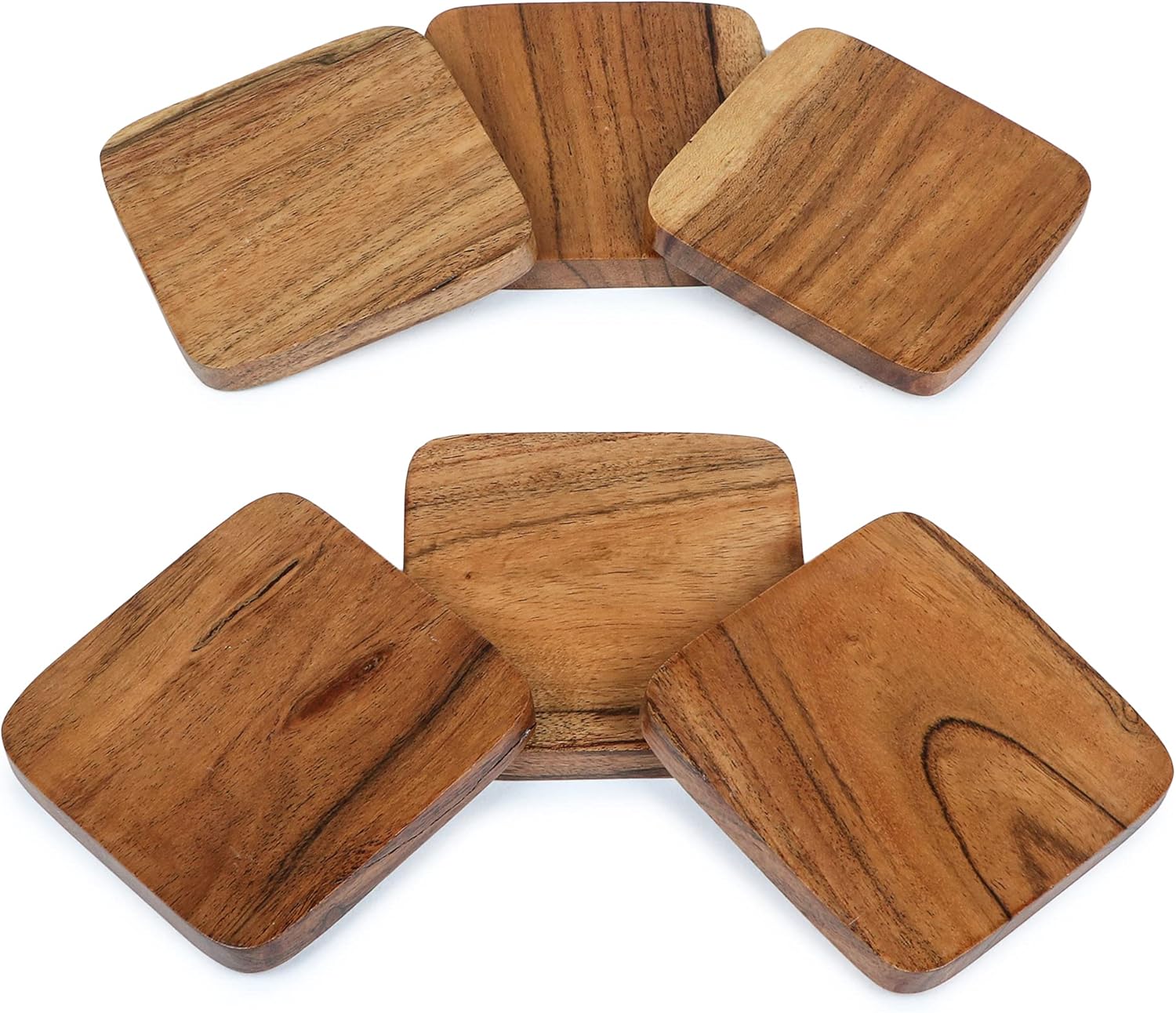 Amazon.com: Lavaux Designs Acacia Wood Handcrafted Set of 6 Square ...