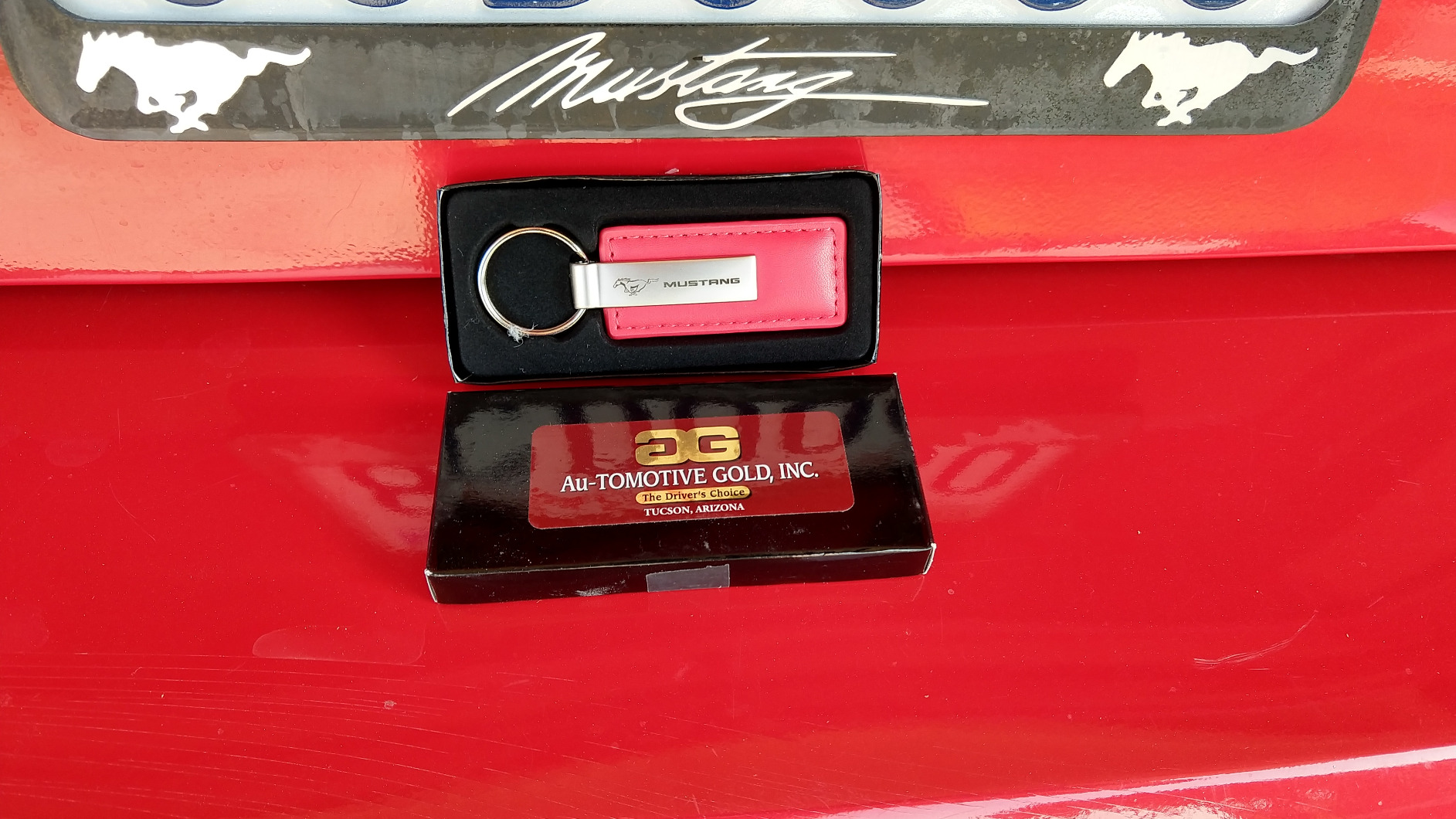 Amazon.com: Au-Tomotive Gold, Ford Mustang Red Leather Car Key Chain ...