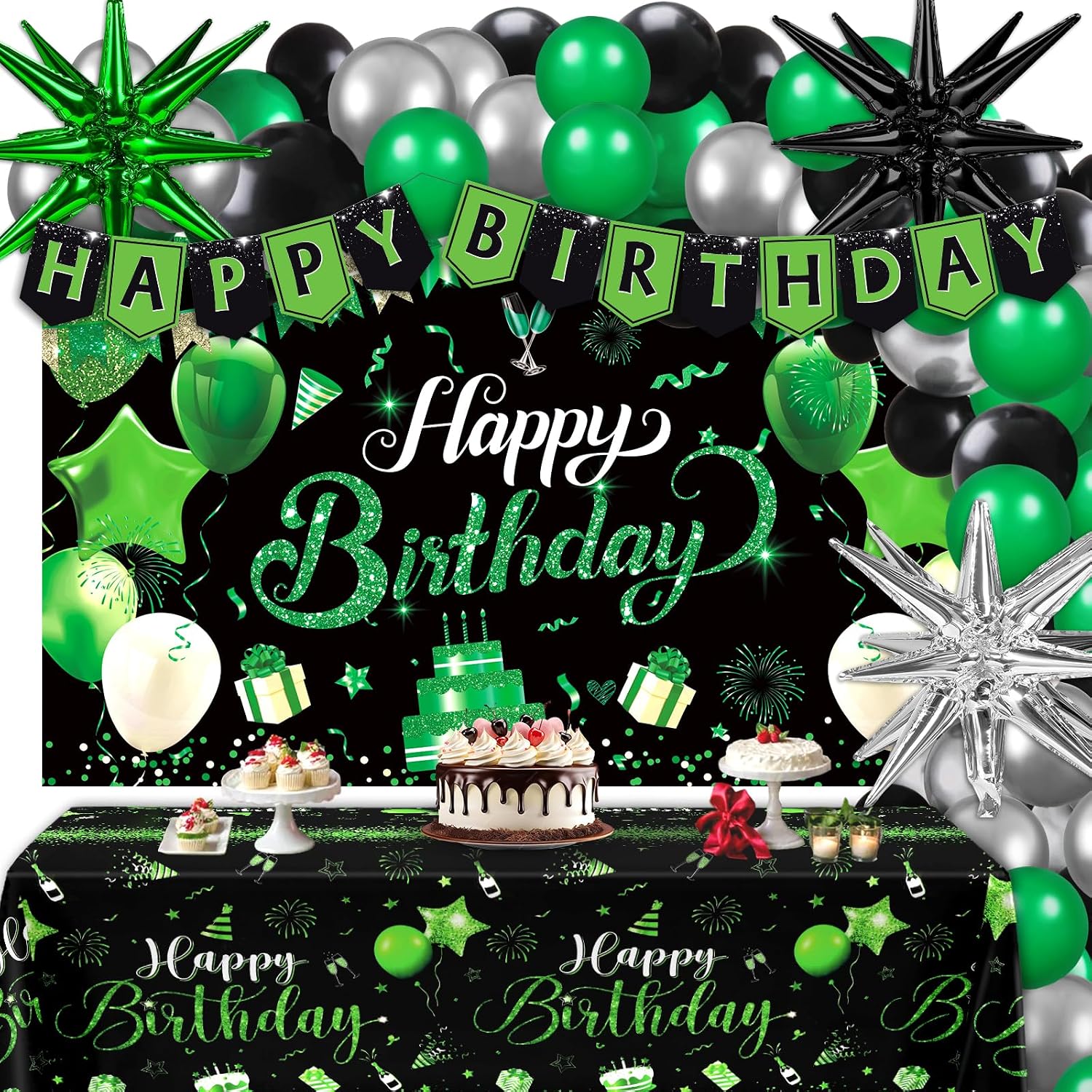 Amazon.com: Green Birthday Decorations for Men Women Green Black Party ...