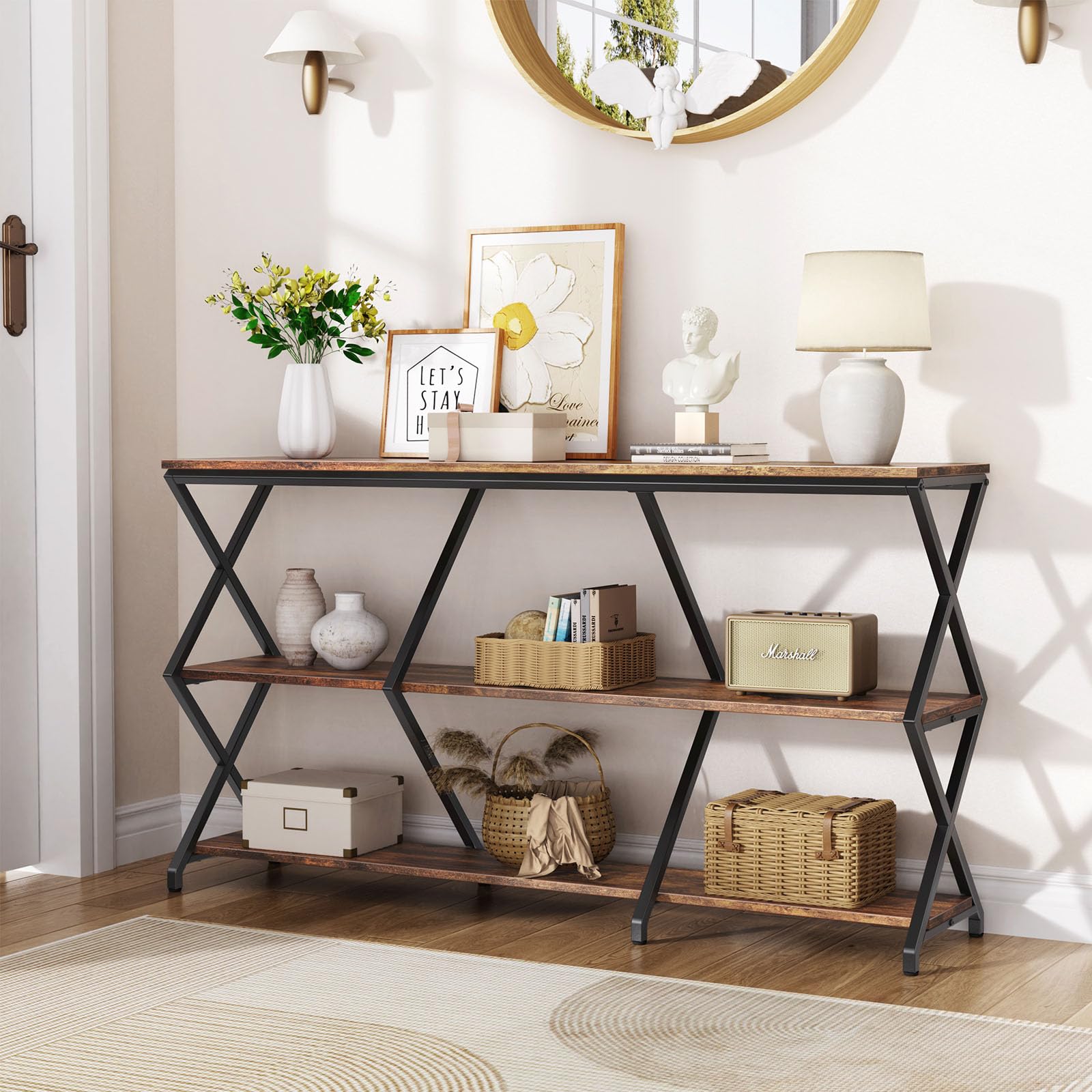 Amazon.com: ALLSTAND 55" Console Sofa Table with 3 Tier Storage Shelves ...