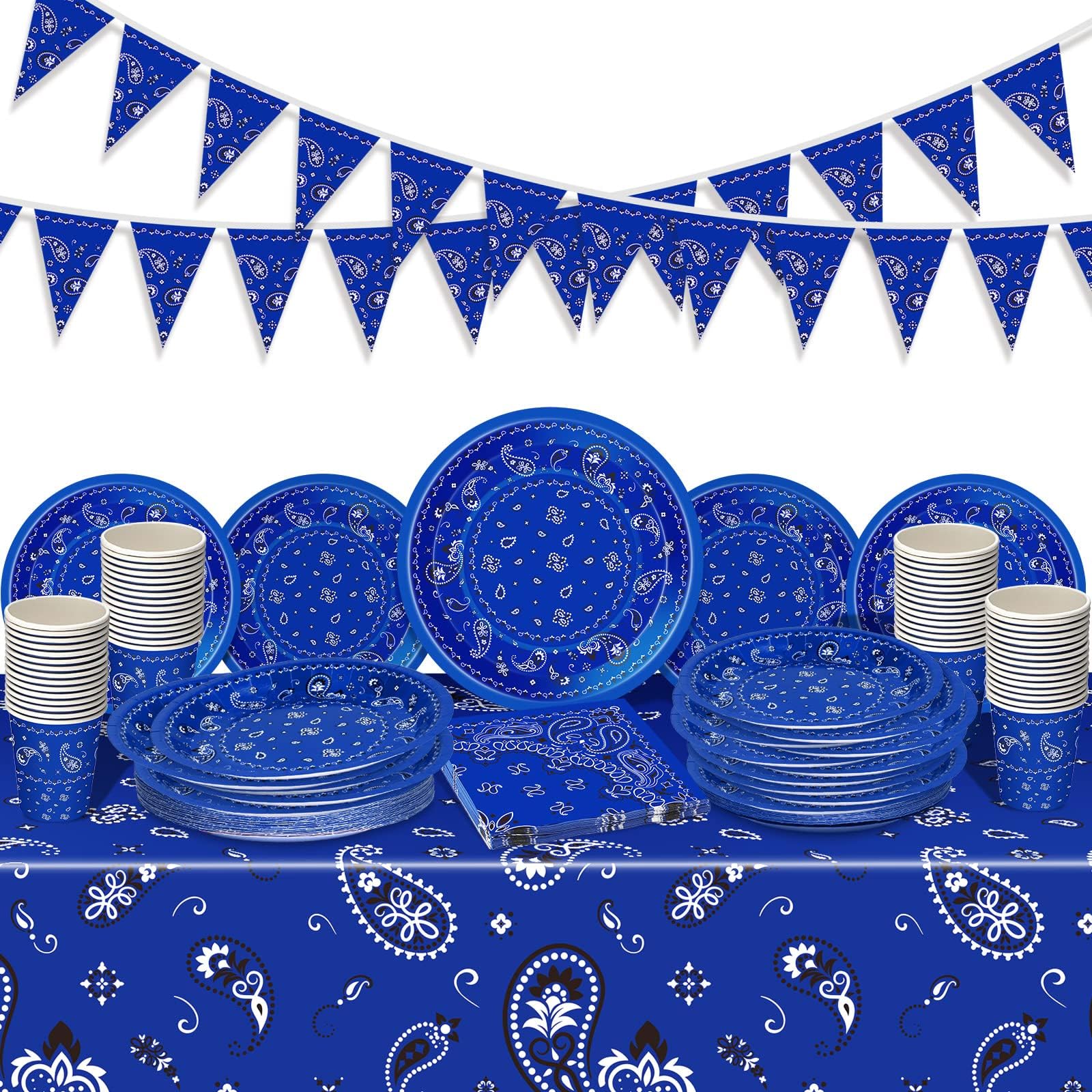 Amazon.com: 116 Ps Blue Bandana Party Supplies - 16 Guest Set Including ...