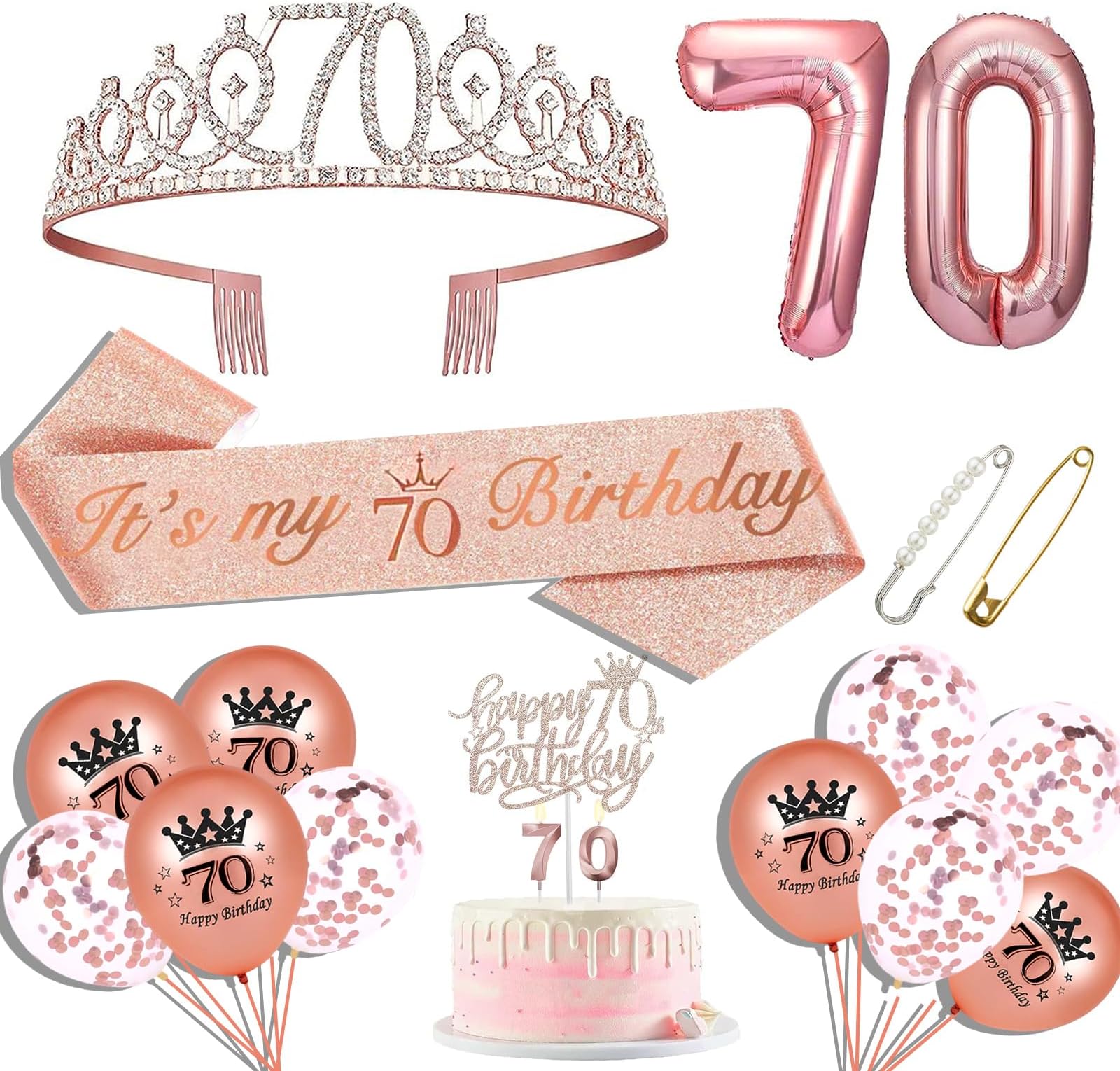 Amazon.com: 70th Birthday Decorations for Women, Including 70th Birthday Sash and Tiara ...