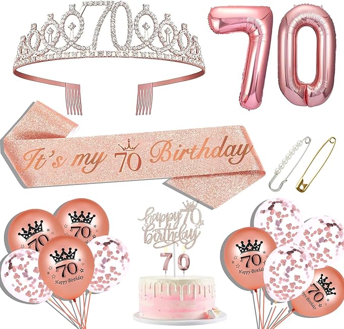 Amazon.com: 70th Birthday Gifts for Women, 70th Birthday Sash, 70th Birthday Crown, 70th ...