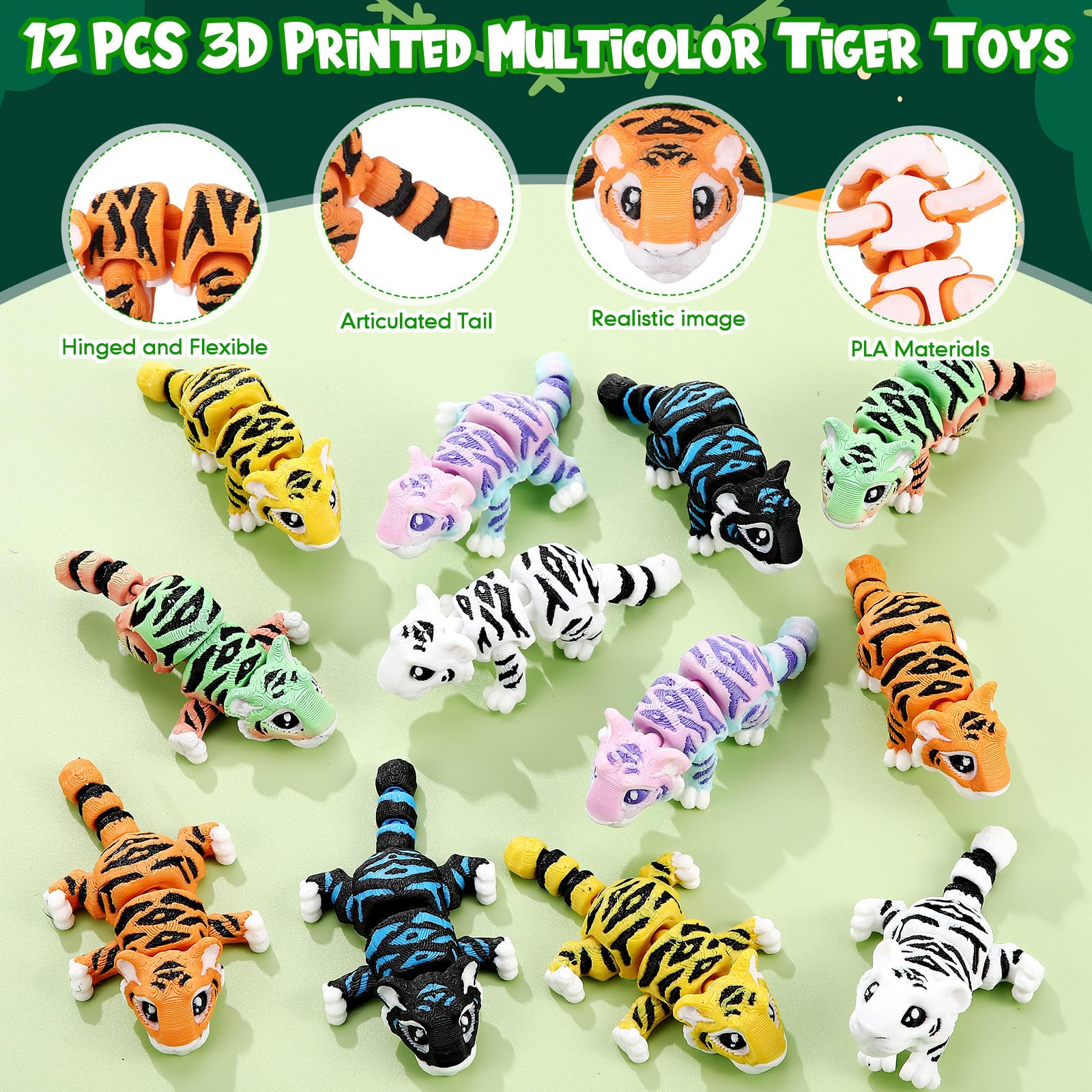 Snapklik.com : 12 Pcs 3D Printed Tiger Fidget Toy 3D Printed Small ...