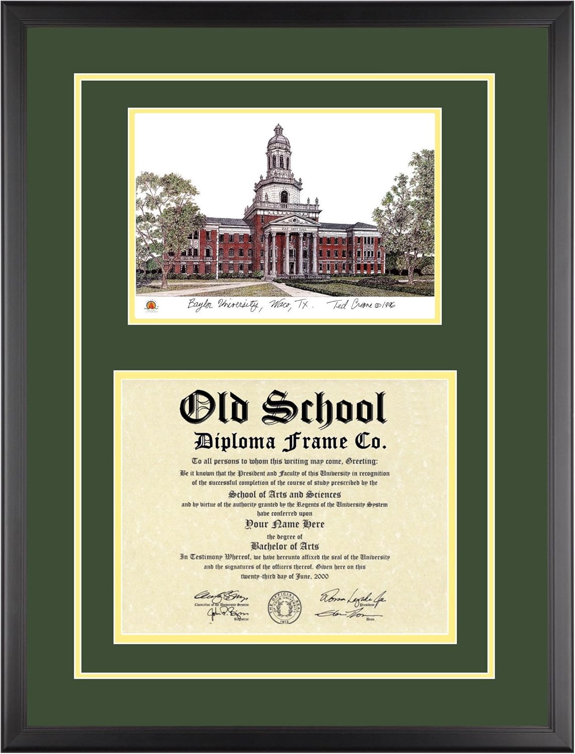 BAYLOR UNIVERSITY Diploma Frame with Artwork in Classic Black Frame ...