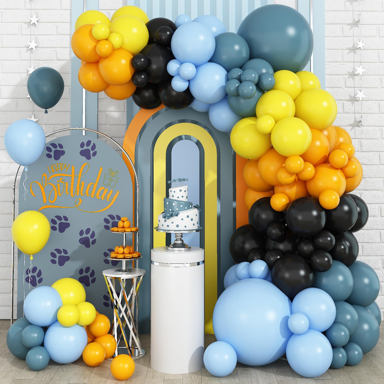 Blue Yellow Black Balloon Arch Kit, Pastel Dusty Blue Lemon Yellow ...