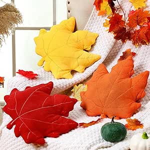 Amazon.com: FairySandy 3 Pcs Thanksgiving Throw Pillows Maple Leaf ...
