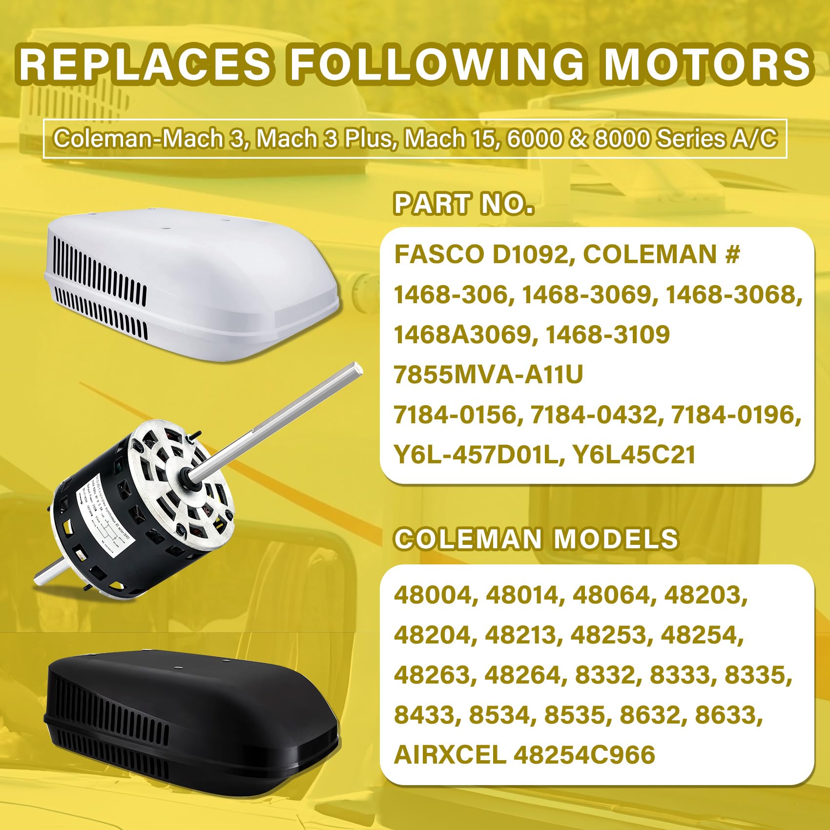Condenser Fan Motor Coleman Mach RV AC Replacement - 1/3HP, 115V, 1675/ ...