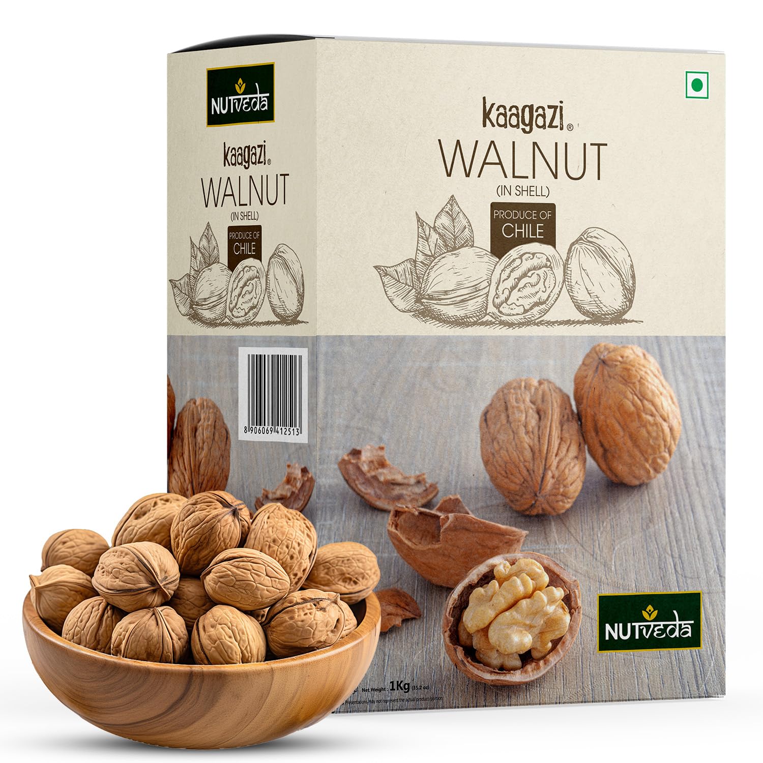 NUTVEDA Chile Kagzi Walnuts 1kg (Walnut In-Shell) Akhrot 1kg Pack ...