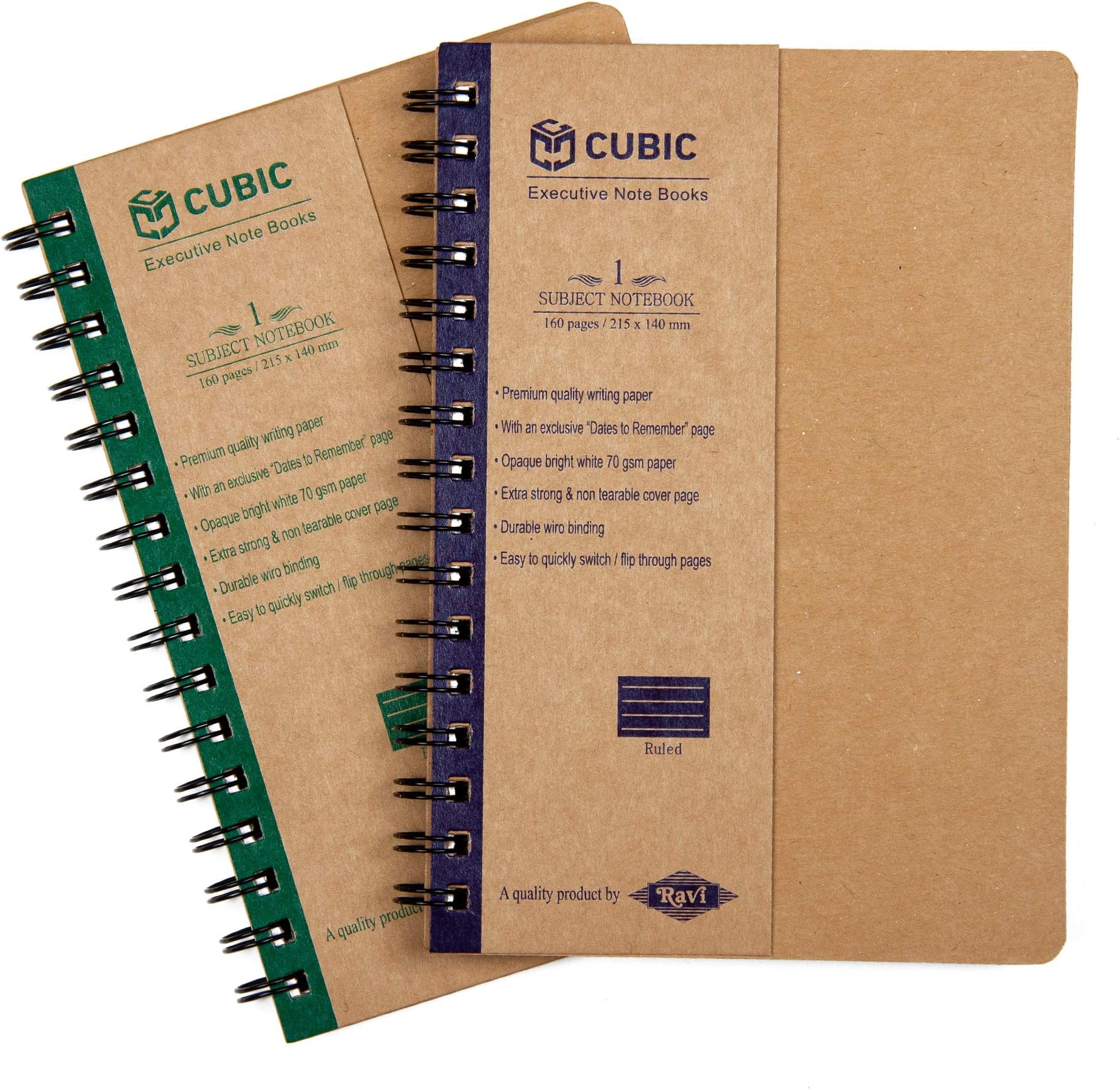 Cubic ECO A5 Spiral Notebook – Twin Pack (Green & Blue) | 2 Notebooks ...