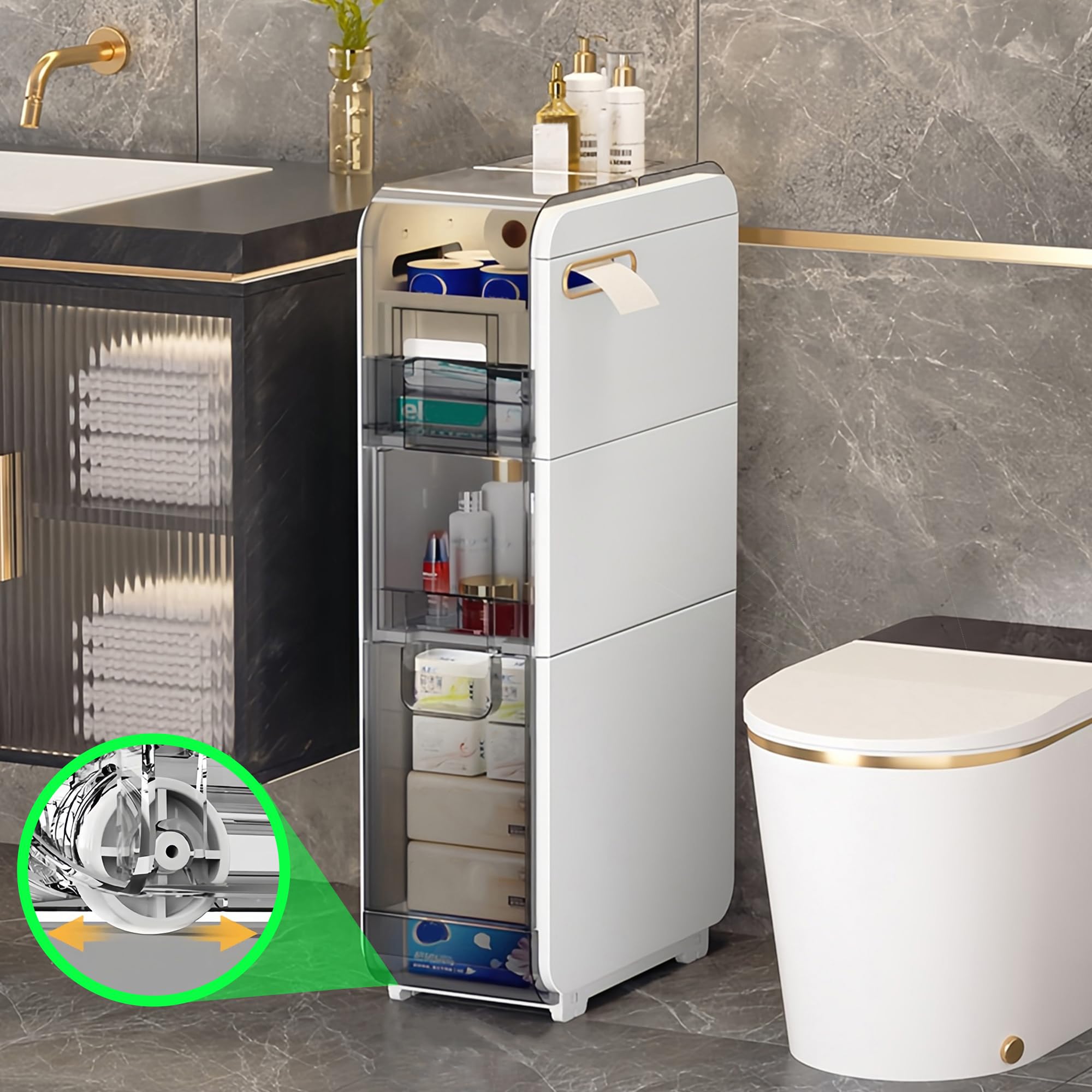Amazon.com: MOSAMNI 3-Tiers Slim Bathroom Storage Cabinet, Narrow ...