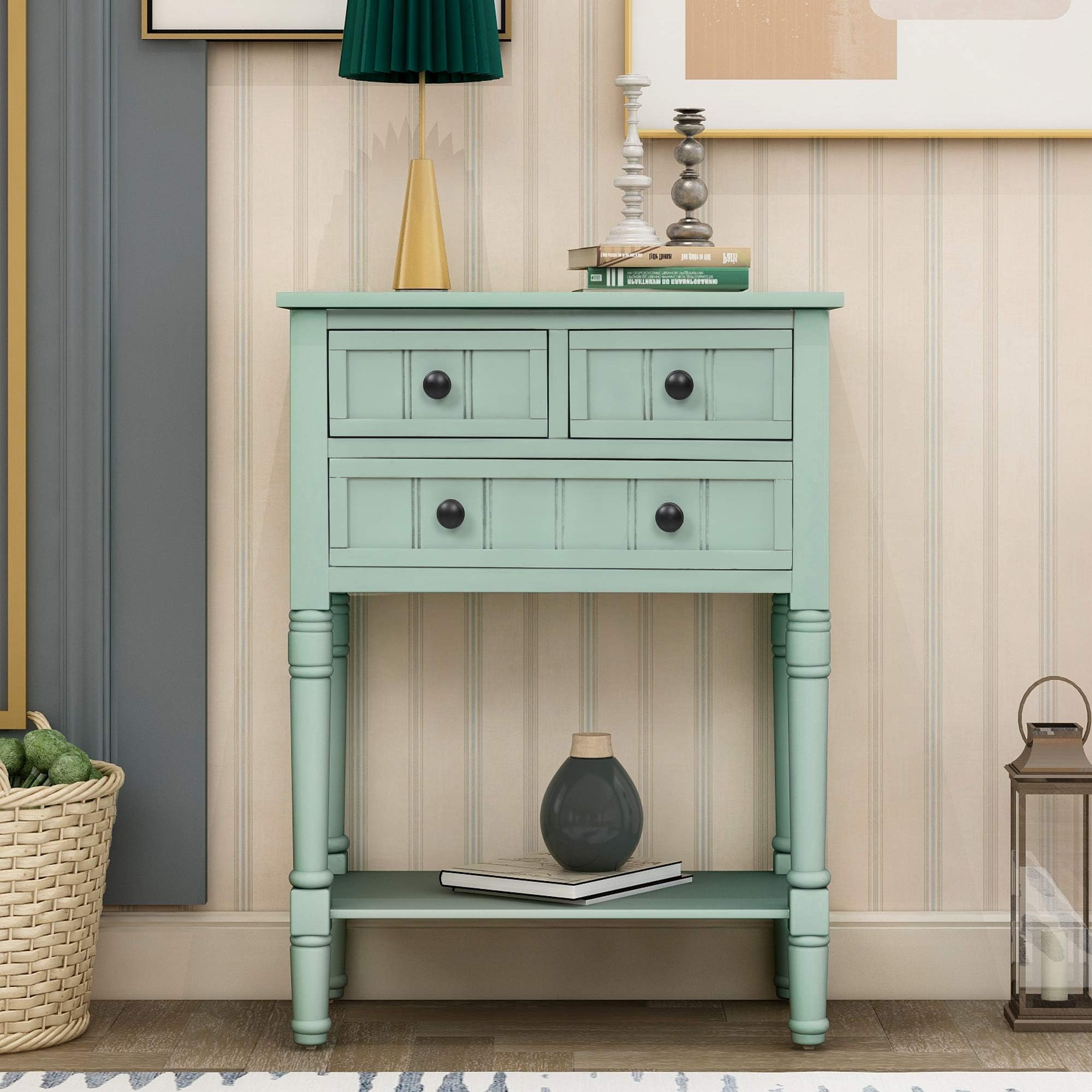 Amazon.com - Merax (Retro Blue Wood Rustic Console Table with Drawers ...