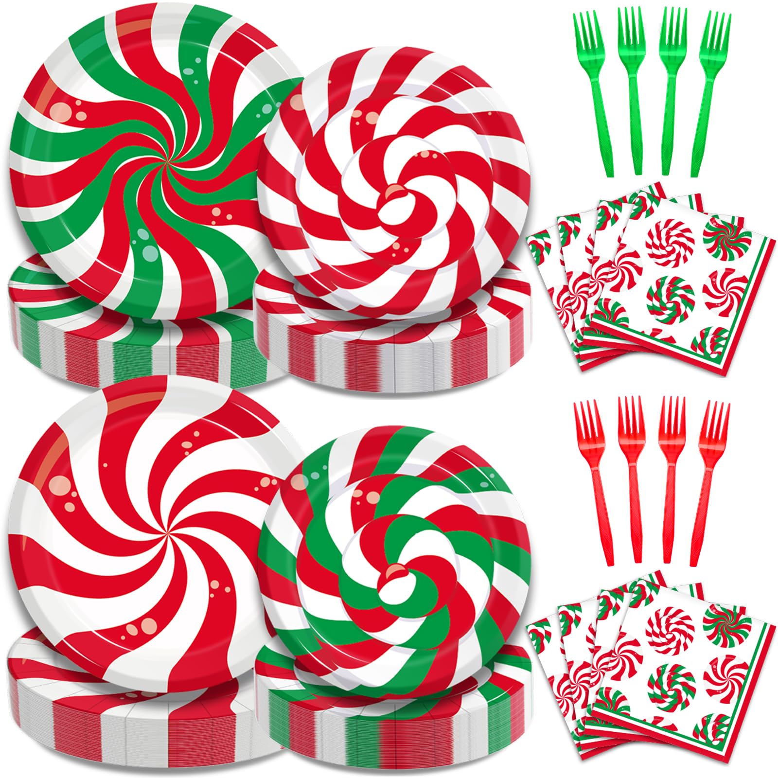Amazon.com: Kepeel 200Pcs Christmas Peppermint Candy Party Plates and ...