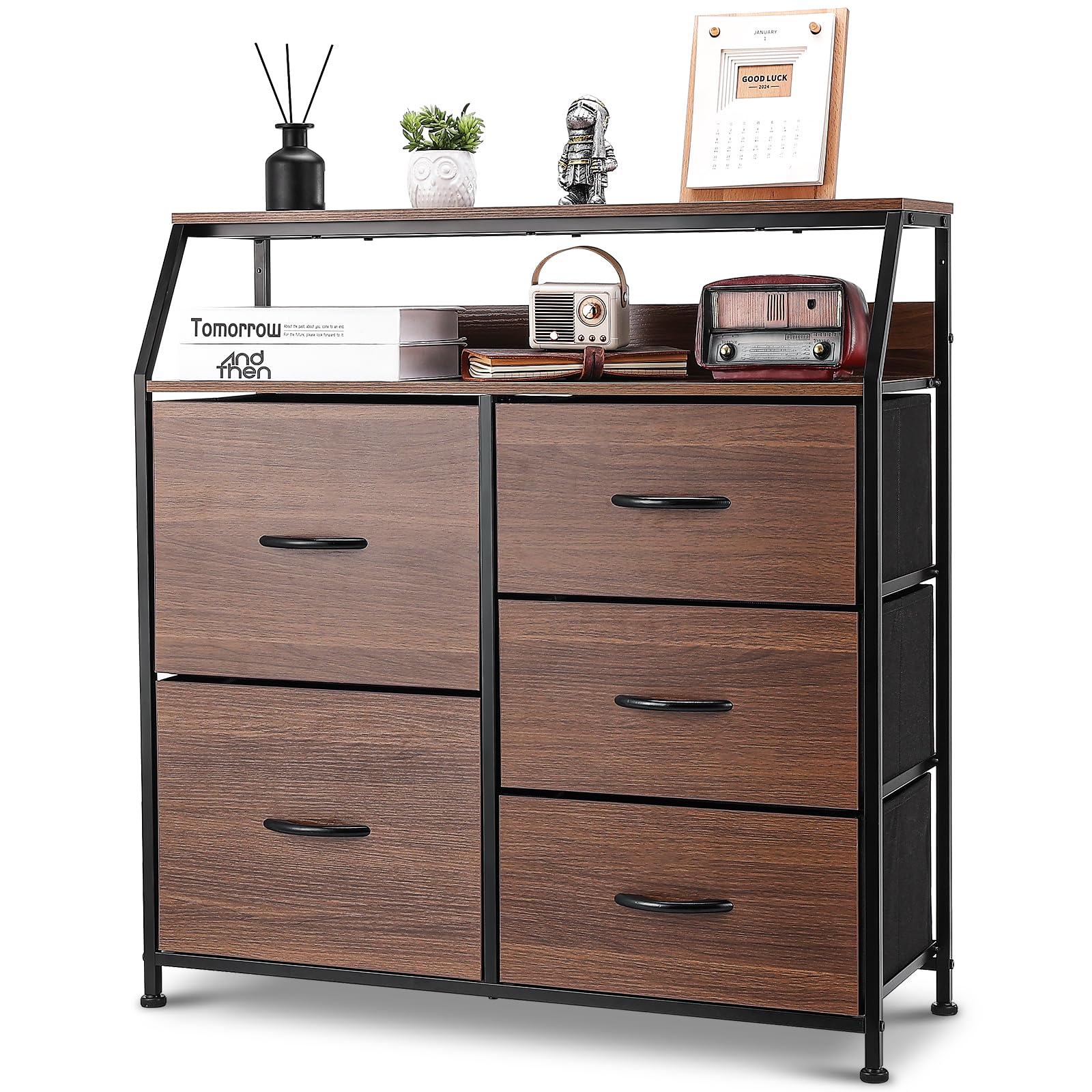 YOMYM Cajonera, Cómoda de 5 Cajones de Tela para Ropa, Hogar y Oficina ...