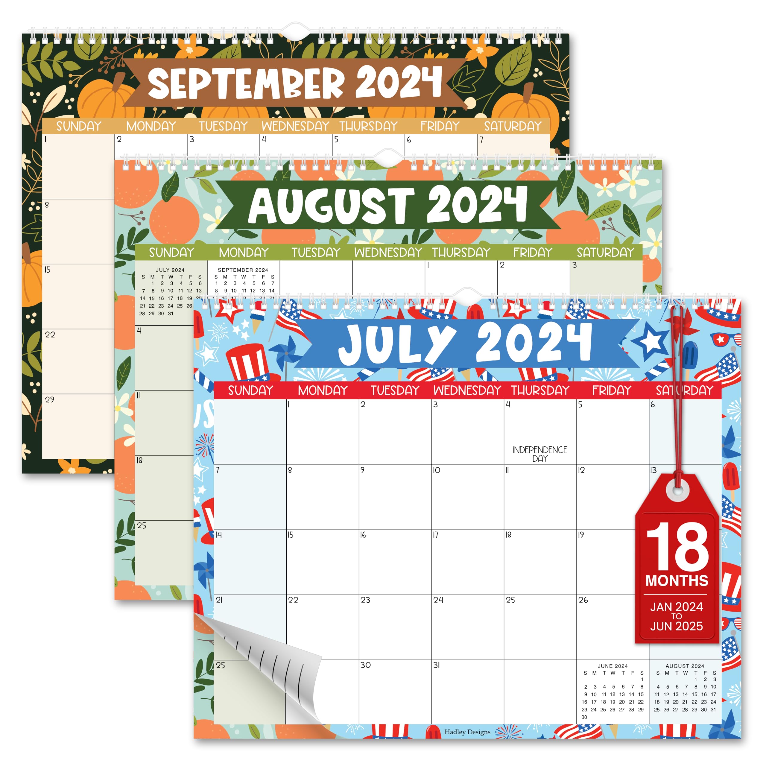 Amazon.com: Hadley Designs Doodle Large Wall Calendar 2024-2025 - 18 ...