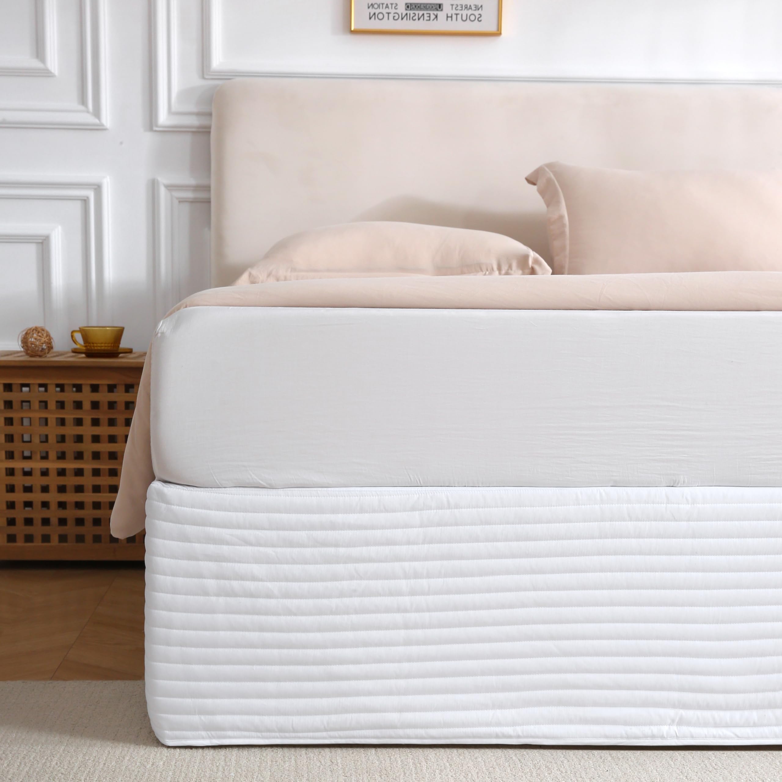 Amazon.com: Houieso Queen Size White Bed Skirt with 14-Inch Drop, Easy ...