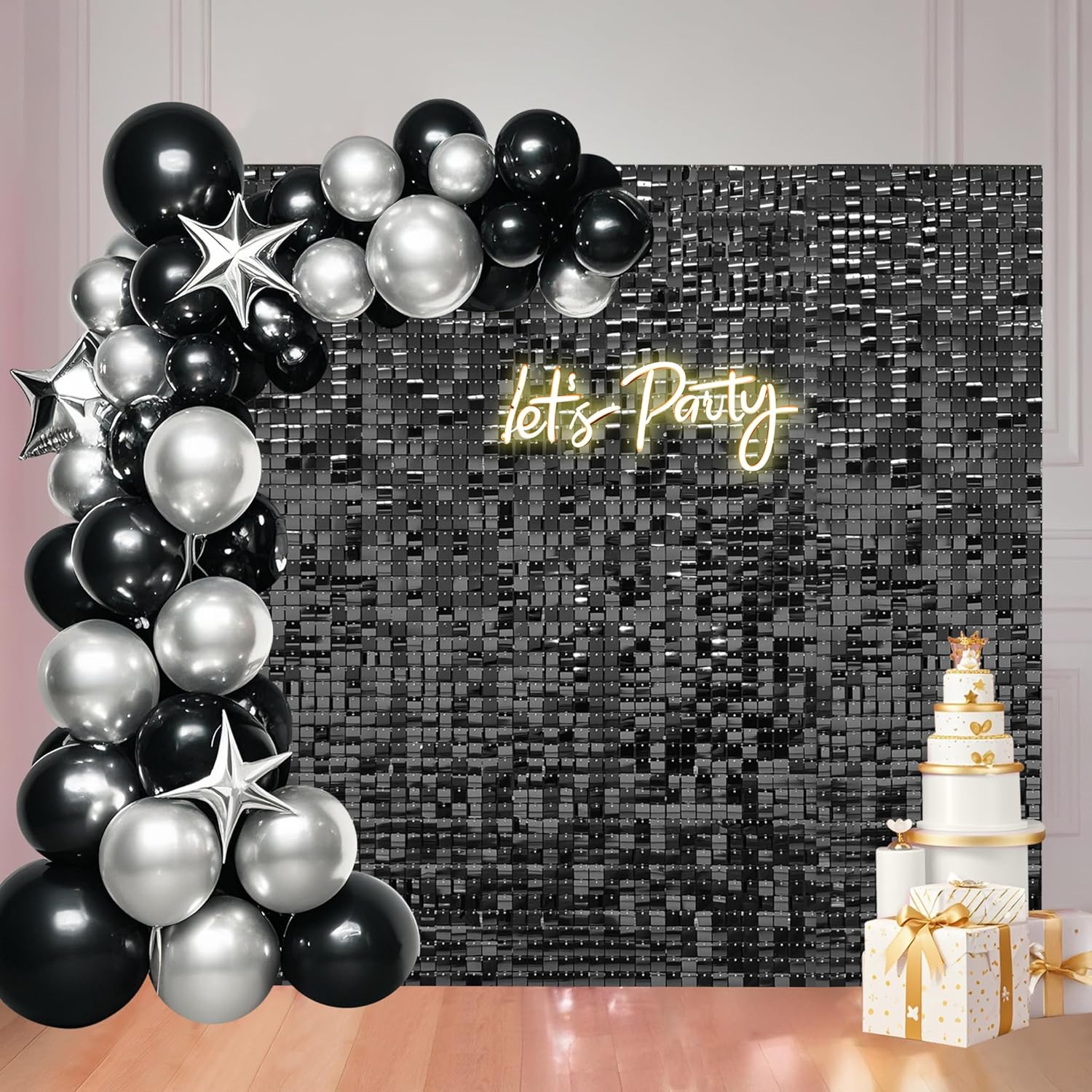 Amazon.com : 36 Pcs Black Shimmer Wall Backdrop Panels for Party ...