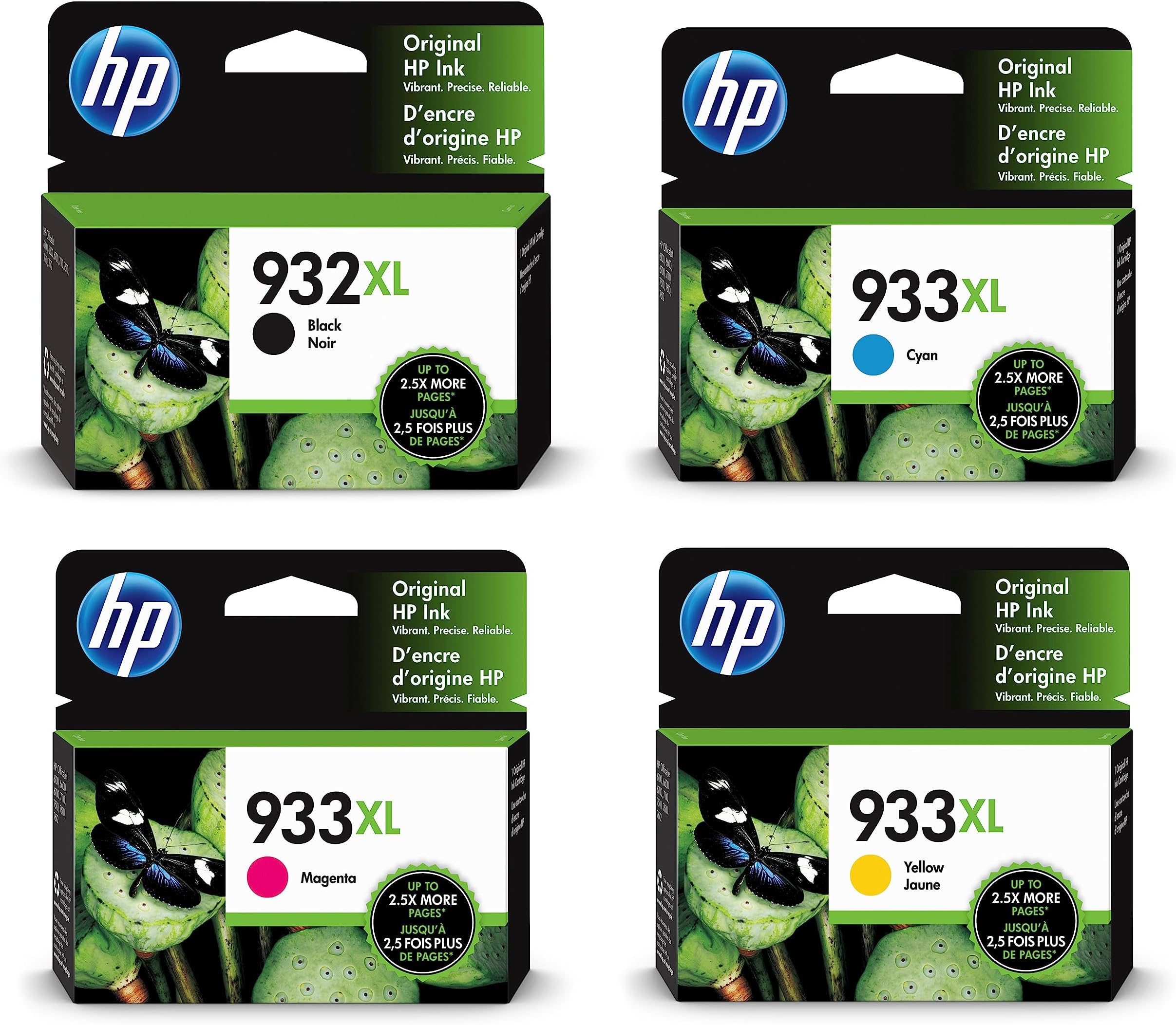 HP 932XL-933XL 4 Pack Set- Black and Color Inkjet Set 1 HP 932XL Black ...