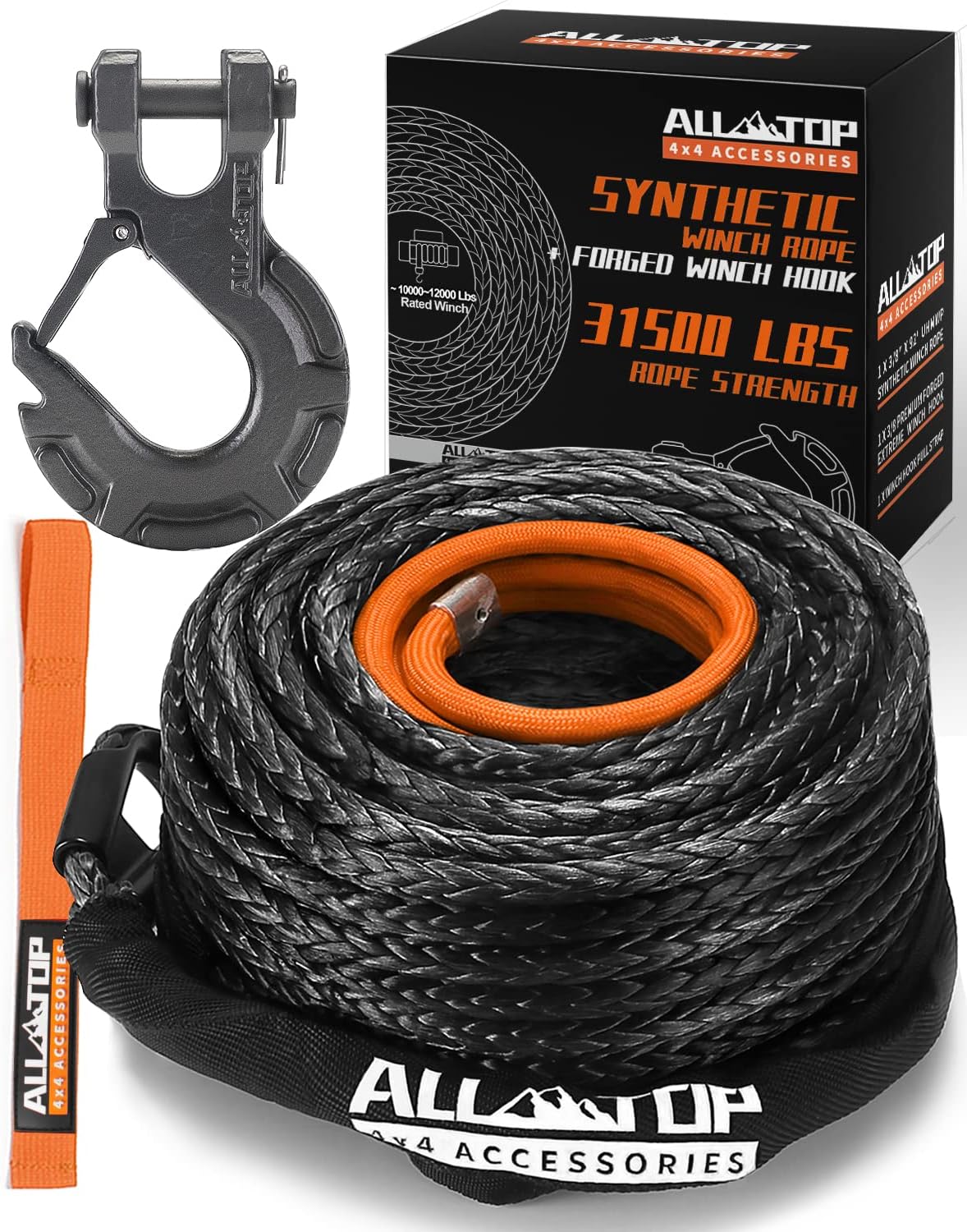 Amazon.com: ALL-TOP Synthetic Winch Rope Kit, 1/2in x 92ft, 31500Lbs ...