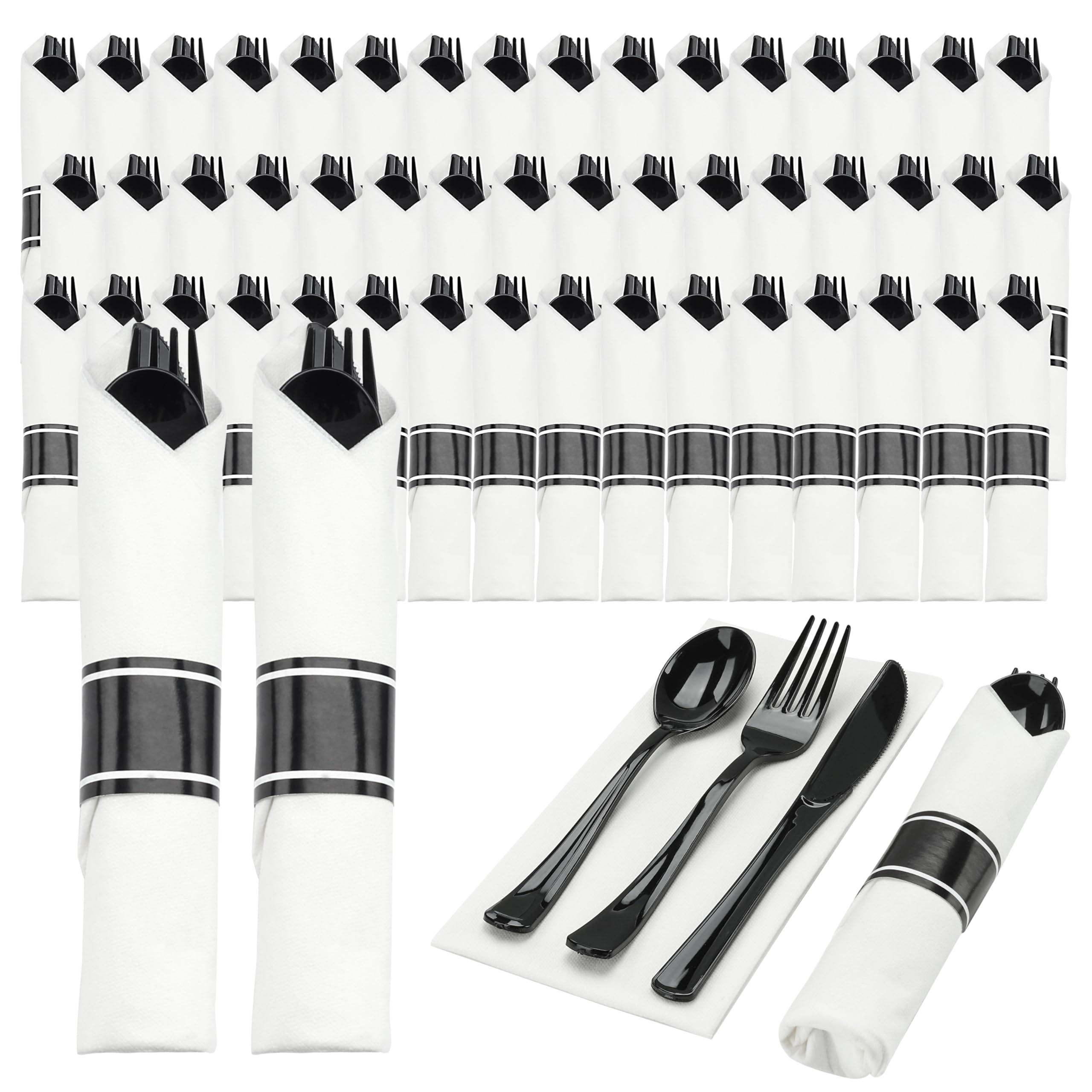 Amazon.com: Goodluck 50 Set Black Pre Rolled Plastic Cutlery Set ...