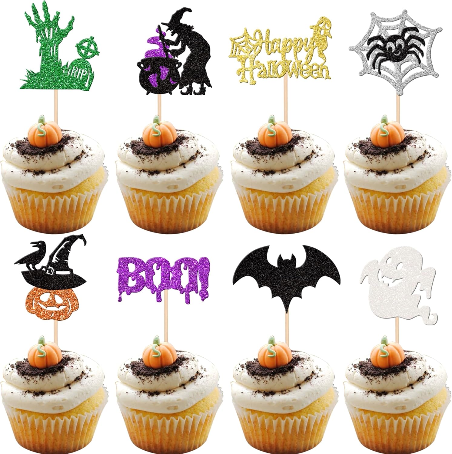 Amazon.com: 24 PCS Halloween Theme Cupcake Toppers Spooky Boo Ghost ...