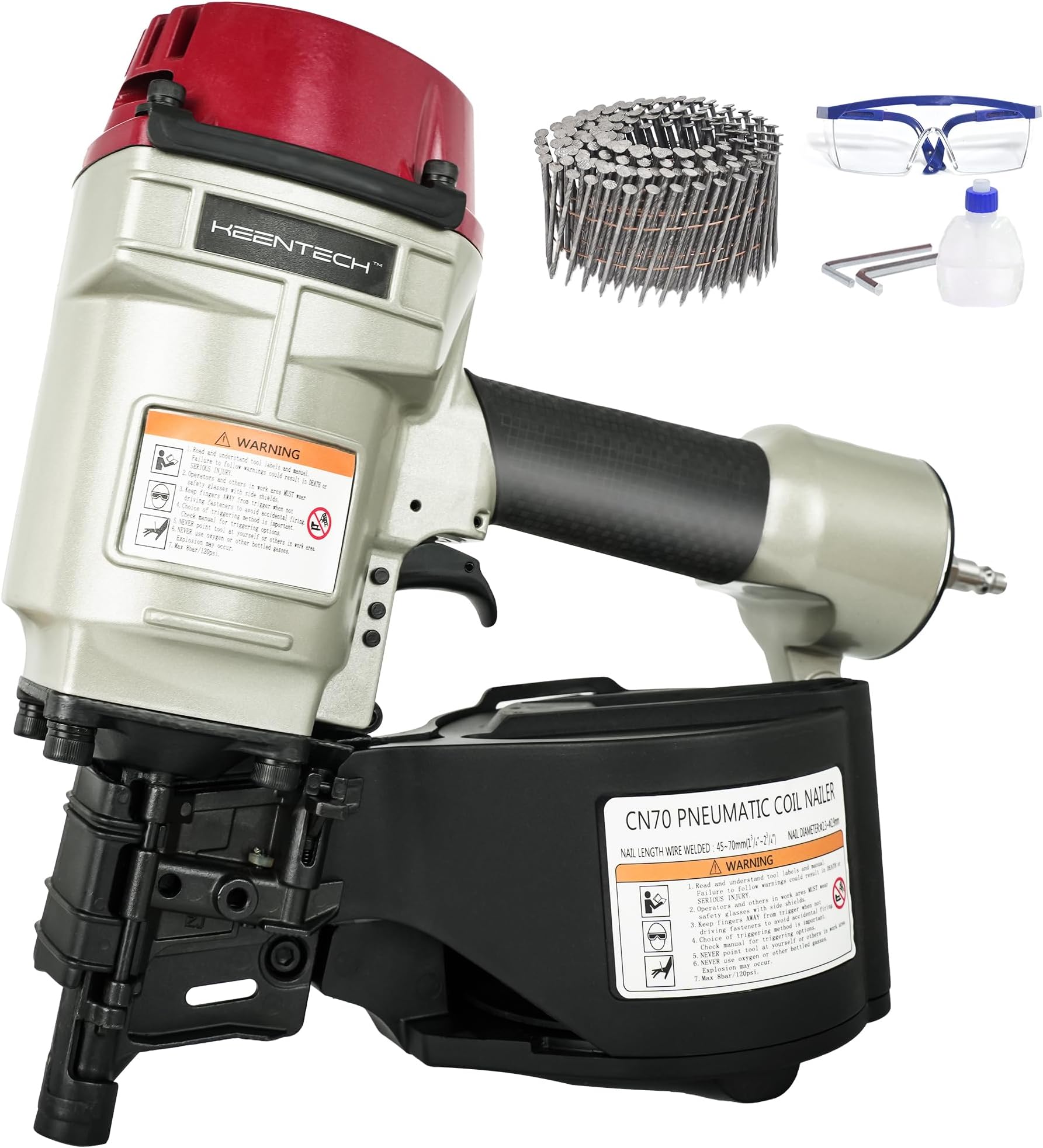 Maxparts Coil Nailer CN70, 1-3/4-Inch to 2-3/4-Inch Pneumatic Nail Gun ...