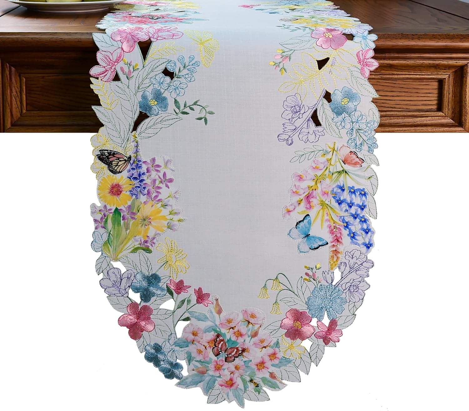 KEVA Flowers Spring Table Runner 72inches Long, Floral Butterfly ...