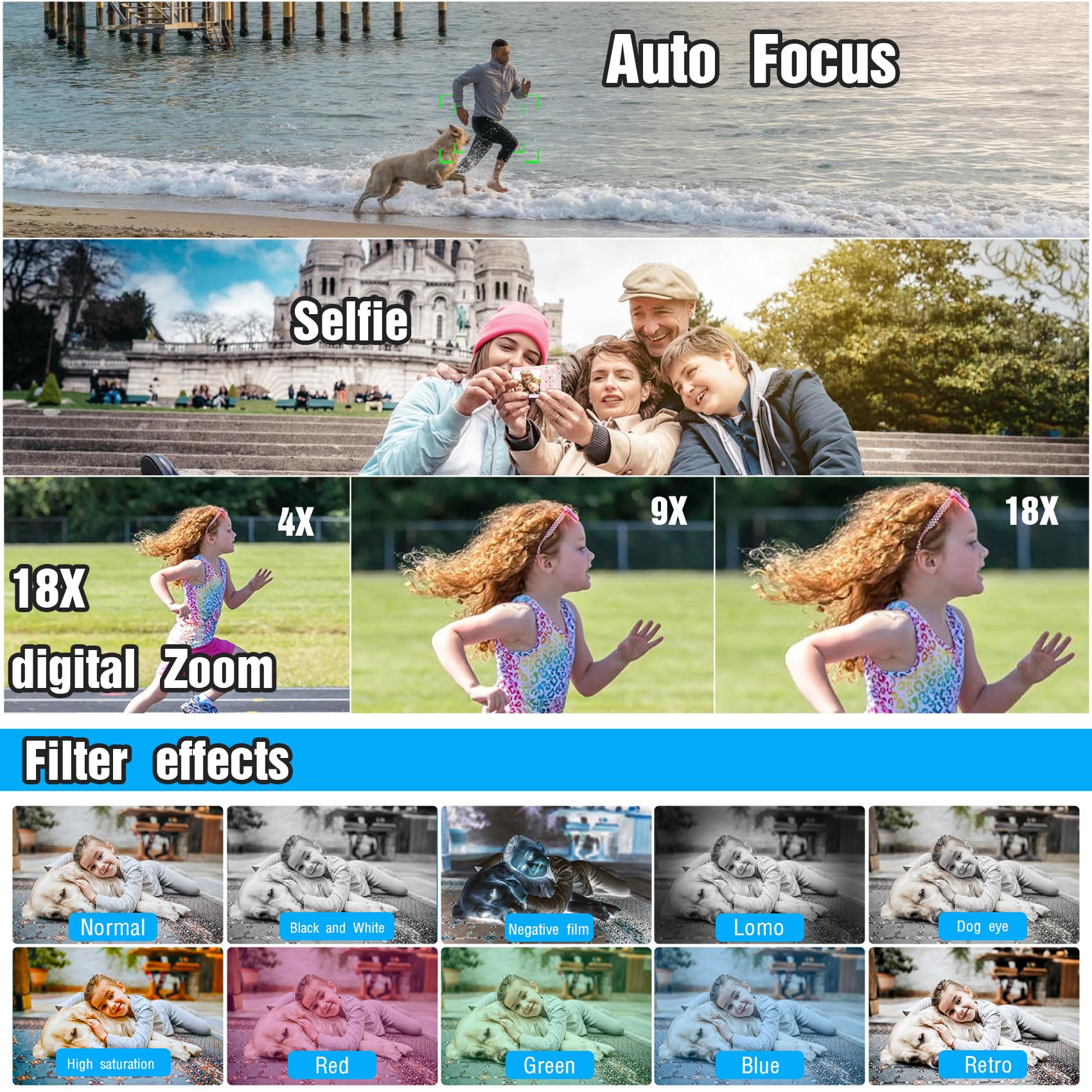 Digital Camera Pink, 4K Vlogging Camera, Vintage Camera, Autofocus 64MP 18X Digital Zoom Compact ...