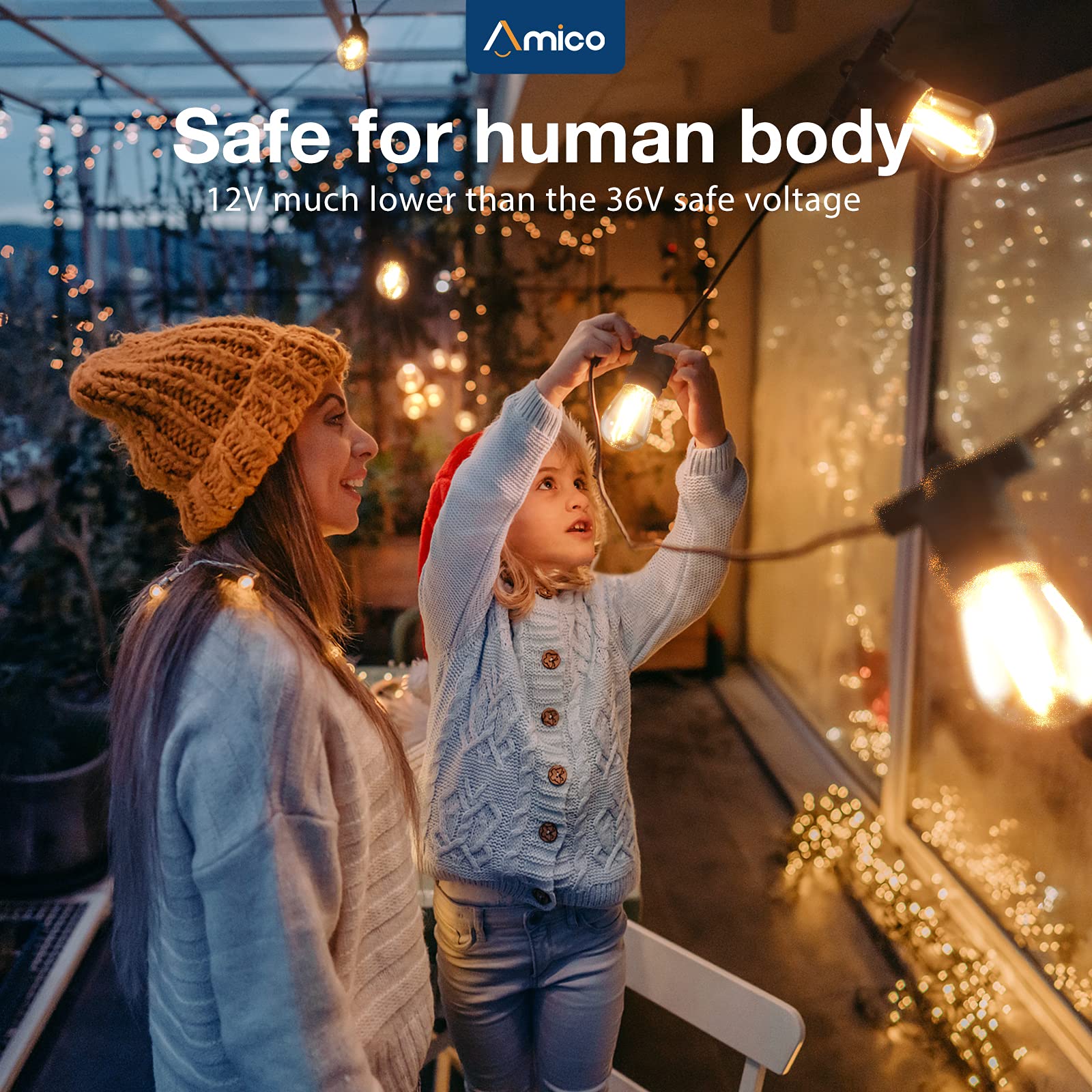 Buy 96FT Amico LED Outdoor String Lights with LED Edison Vintage ...