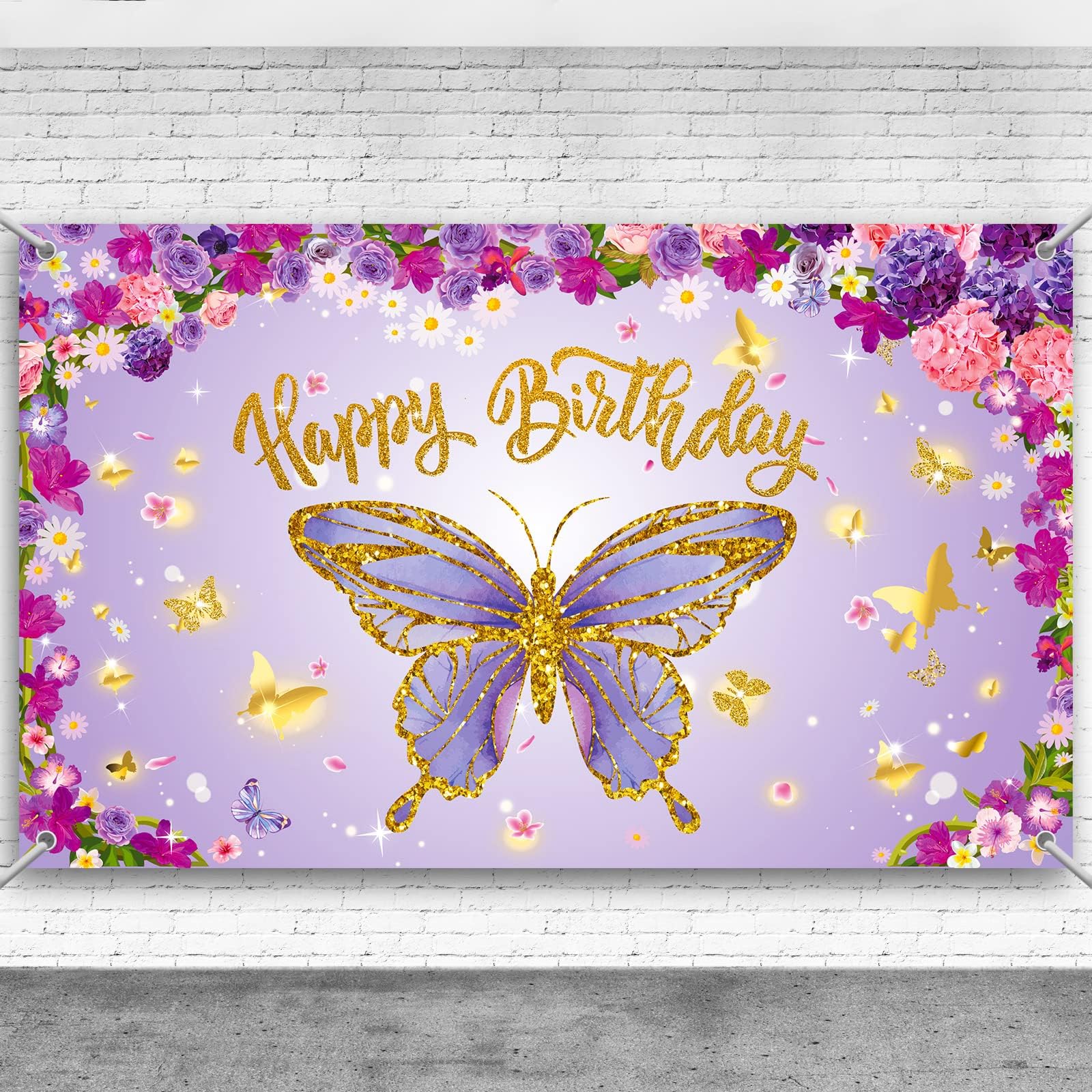 Amazon.com : Mocsicka Butterfly Birthday Banner for Girls Women ...