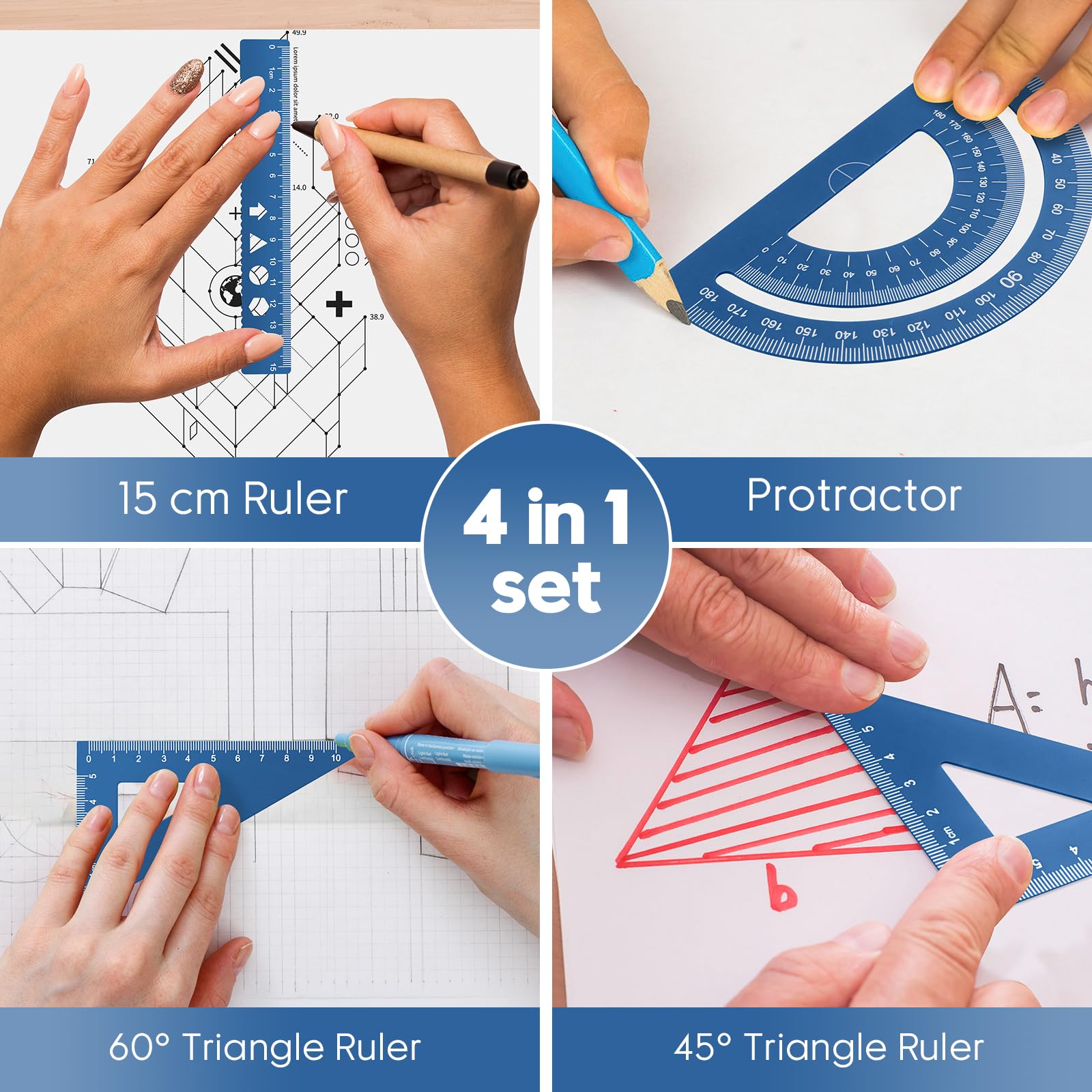 Snapklik.com : MSDADA Triangle Ruler, Protractor, Square And Ruler Set ...