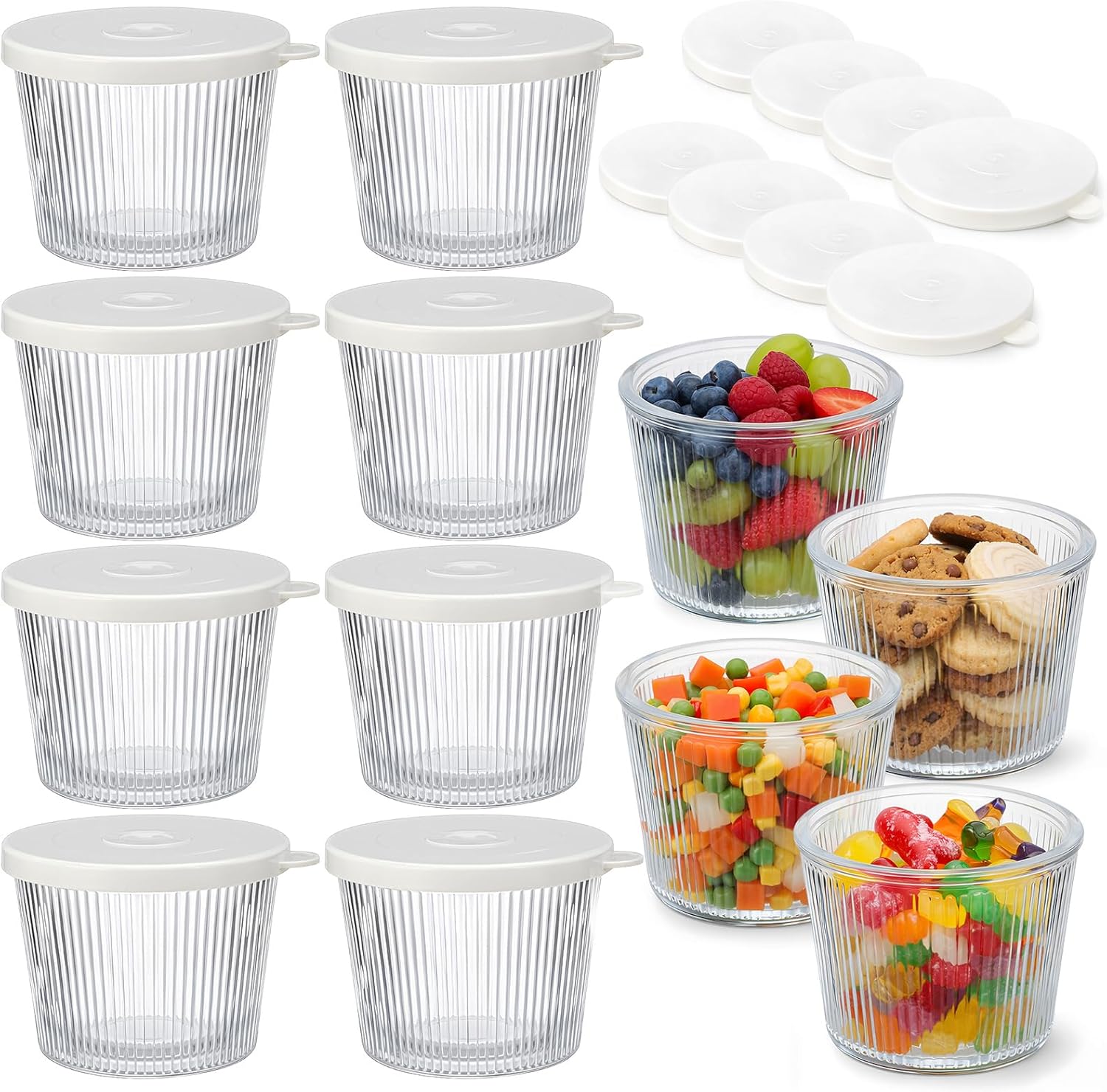 Amazon.com | Ferrochef 8pc Set of Small Glass Bowls with Lids 6.8oz ...
