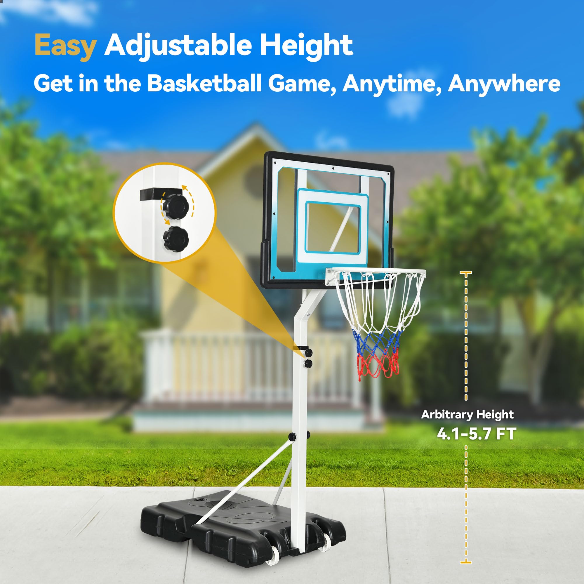 DWVO Pool Basketball Hoop, 4.1-5.7ft Easy Adjustable Basketball Goal ...
