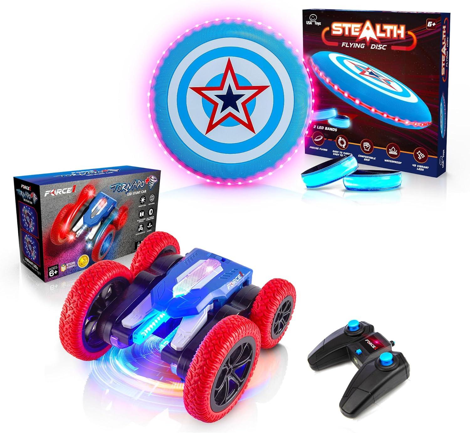 Amazon.com: Force1 Tornado+ LED Remote Control Car and USA Toyz Stealth ...