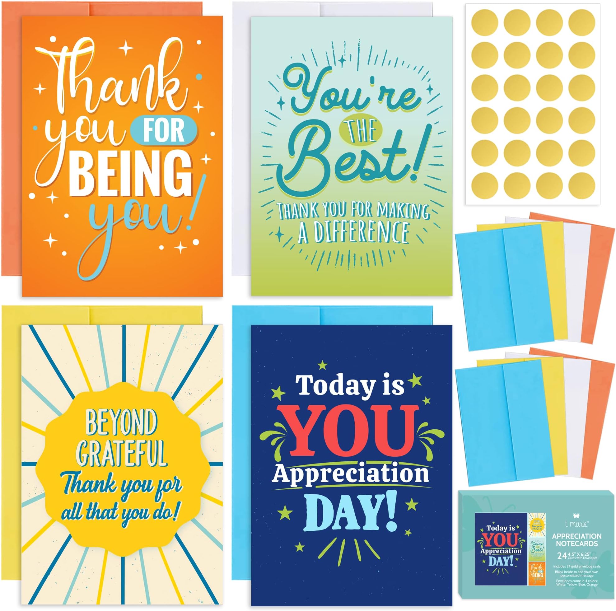 Amazon.com : FANCY LAND 24 Pack Thank You Cards for Teacher Kraft Foil ...