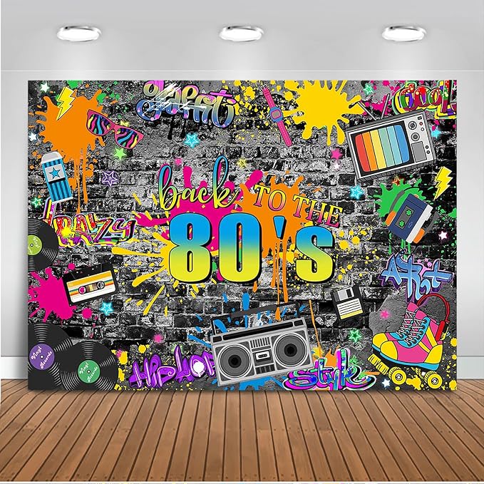 Amazon.com : Mocsicka Back to The 80s Backdrop Hip Hop Graffiti 80's ...