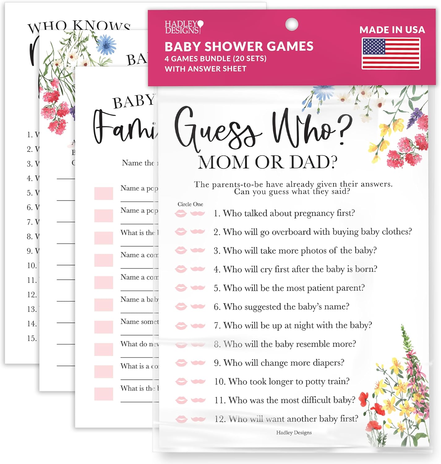 Amazon.com: Hadley Designs Hilarious Baby Shower Games for Girls – 40 ...