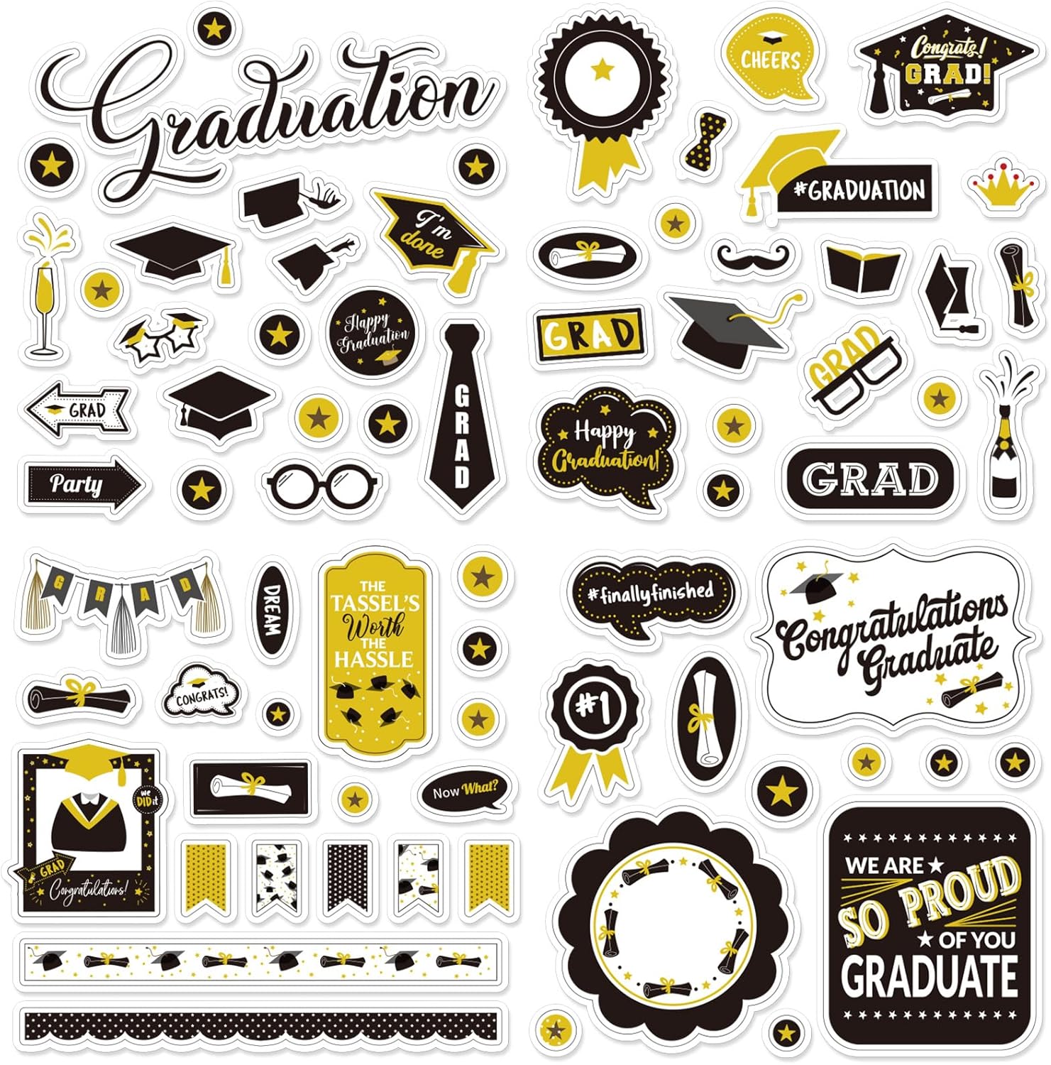 Amazon.com: Whaline Graduation Stickers 11.8 x 11.8In Gold Black ...