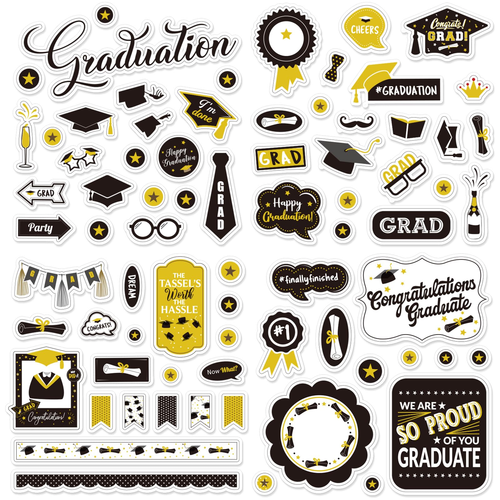 Amazon.com: Whaline Graduation Stickers 11.8 x 11.8In Gold Black ...