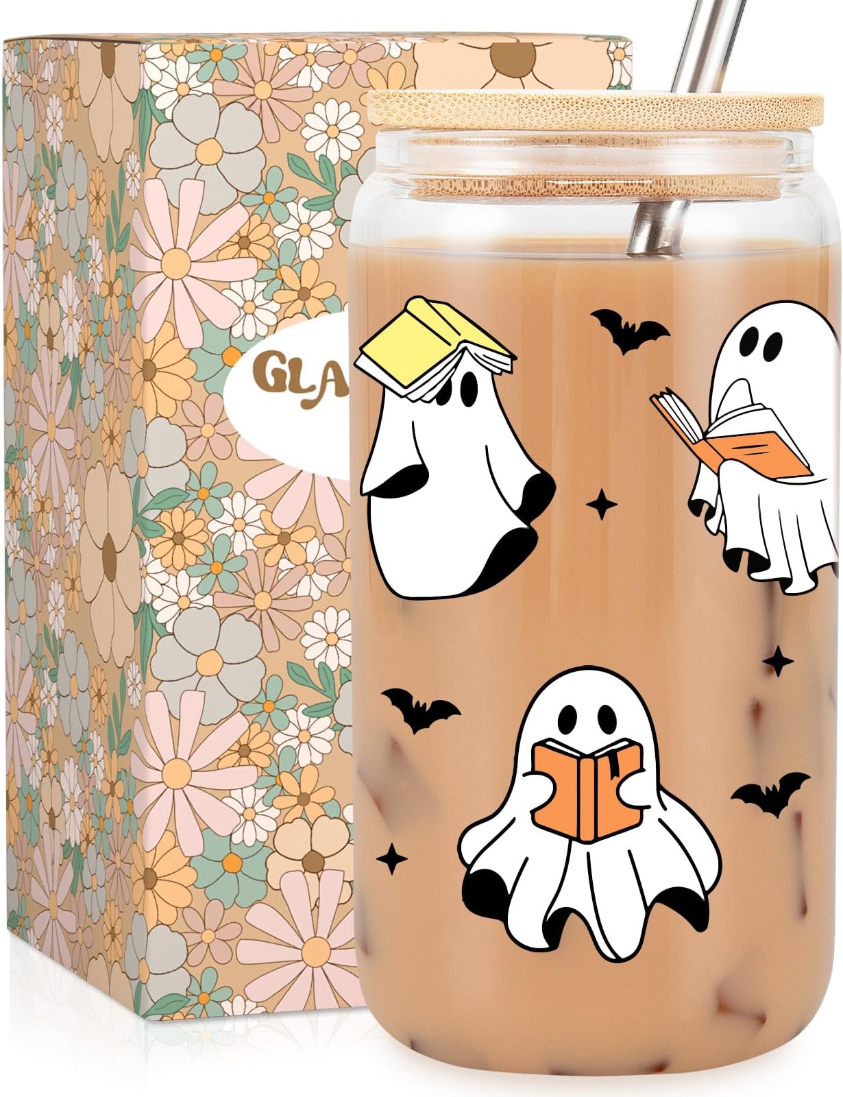 Amazon.com | 2PCS 18 oz Halloween Ghost Decorations Can Glass Cups ...