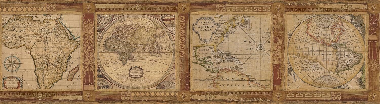 Chesapeake MAN01832B Oliver Map Wallpaper Border, Burnt Sienna - Amazon.com