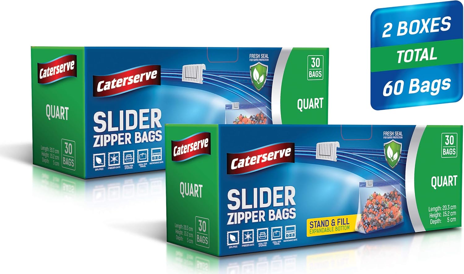 Slider Zipper Bags – Quart 1L Food Storage Bags Set of 60 – Resealable ...
