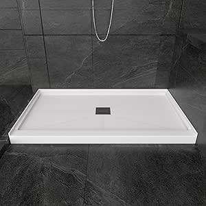 Gotland W 60" x D 32" x H 4" White Shower Base with Center Drains ...