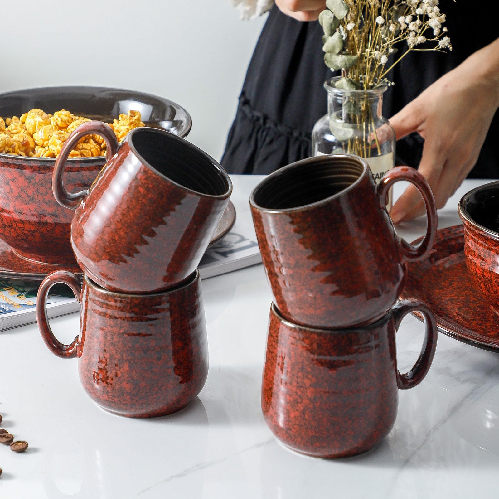 Hasense Ceramic Coffee Mugs Set of 4, 10 oz Coffee Cups, Porcelain Mugs ...