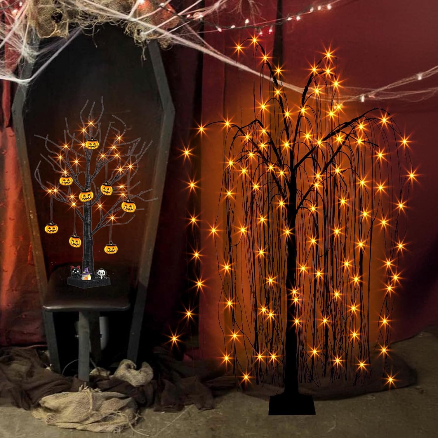 Amazon.com: EAMBRITE Halloween Tree 4FT 180LED Black Willow Tree with ...