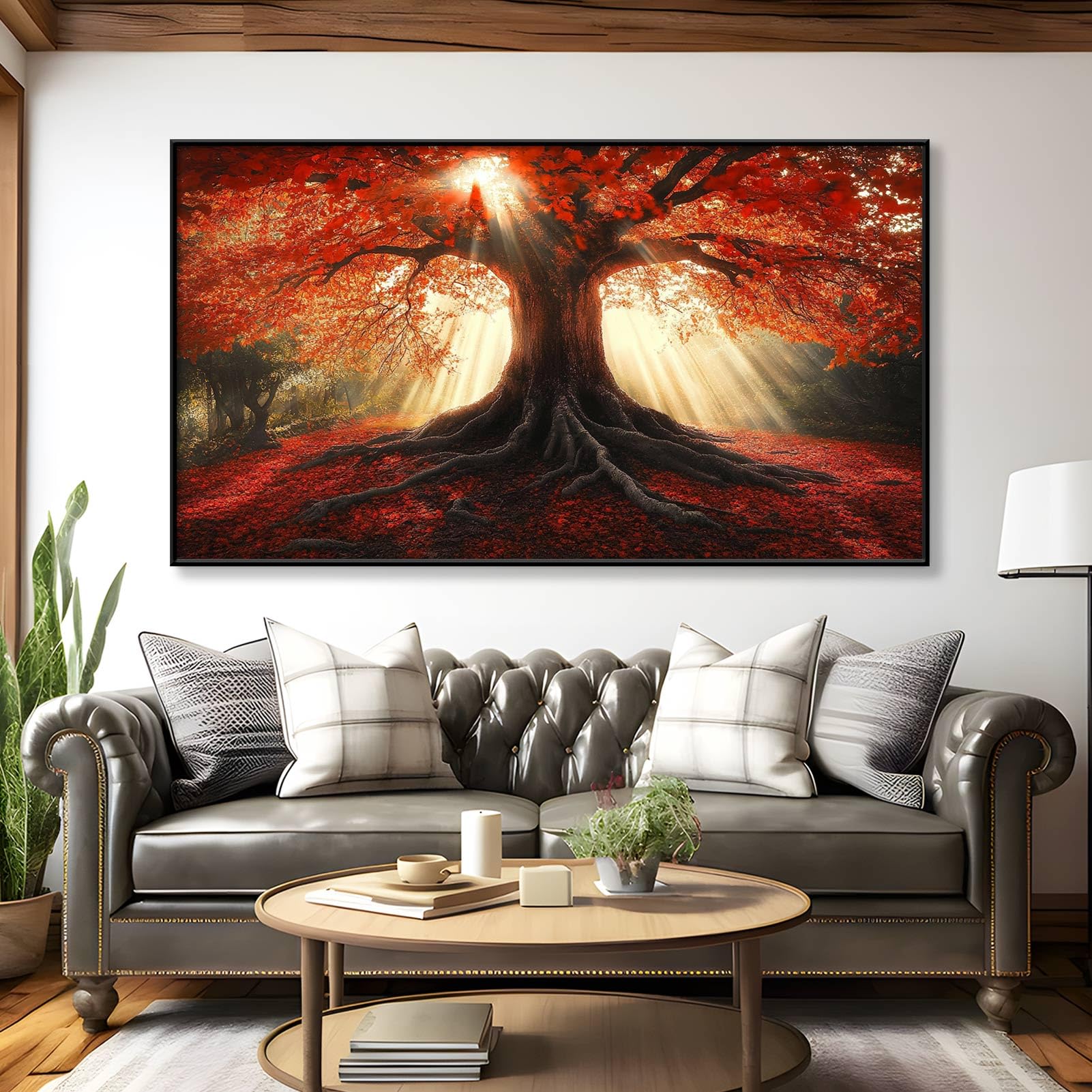 Amazon.com: Red Forest Canvas Wall Art, Autumn Tree Wall Art Canvas ...